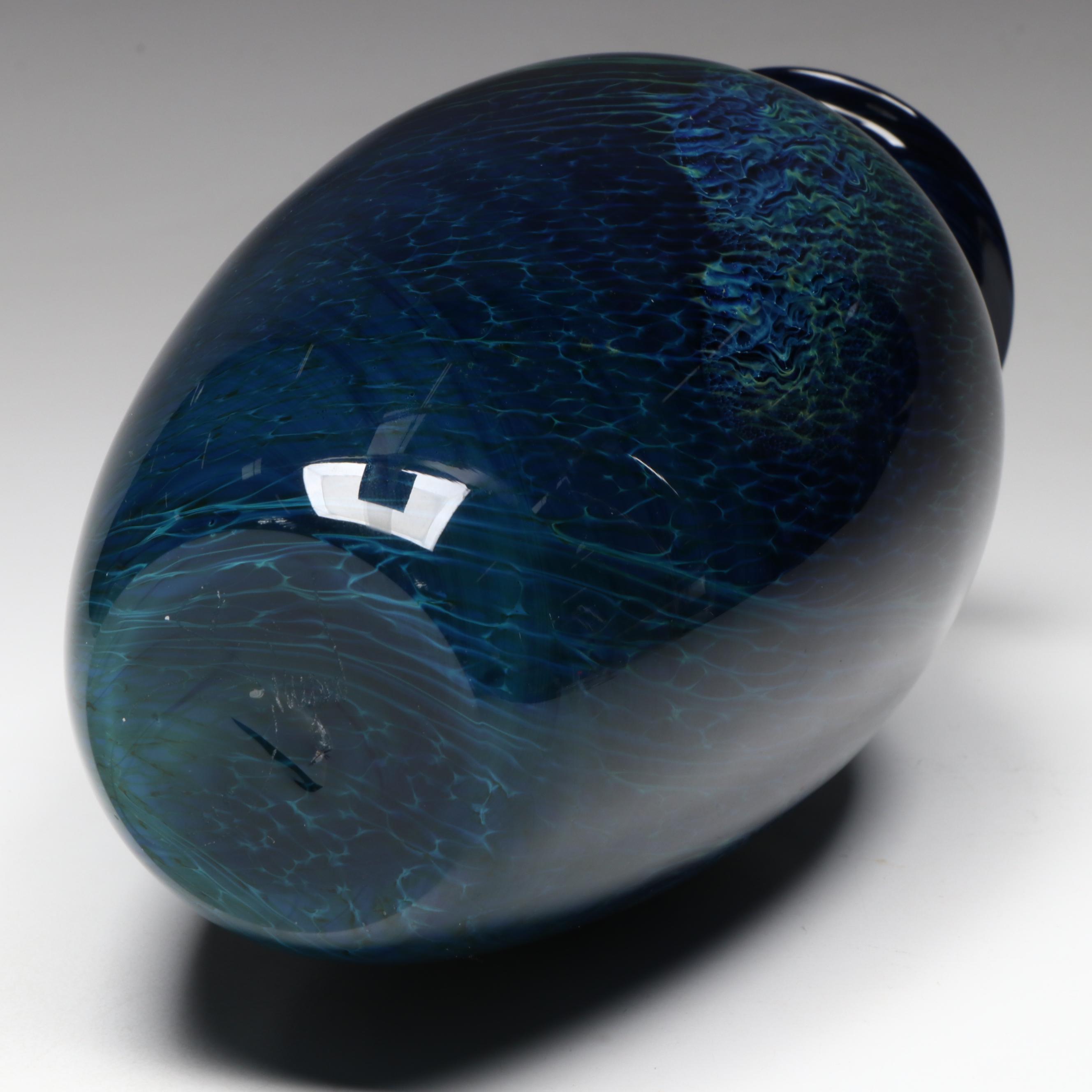 Josh Simpson Blue "New Mexico" Handblown Studio Art Glass Vase | EBTH