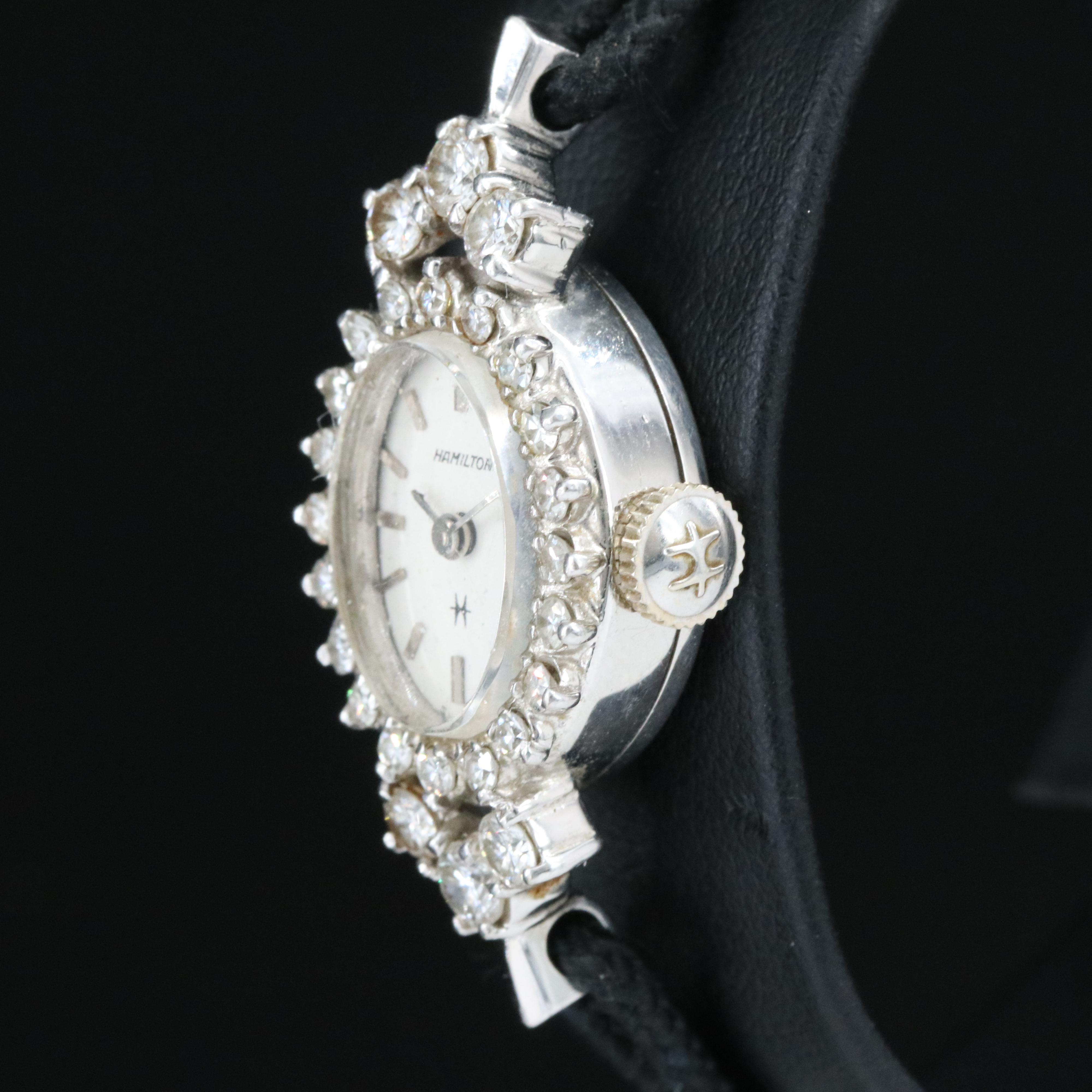 Vintage Hamilton Diamond Set 14K White Gold Cocktail Watch | EBTH