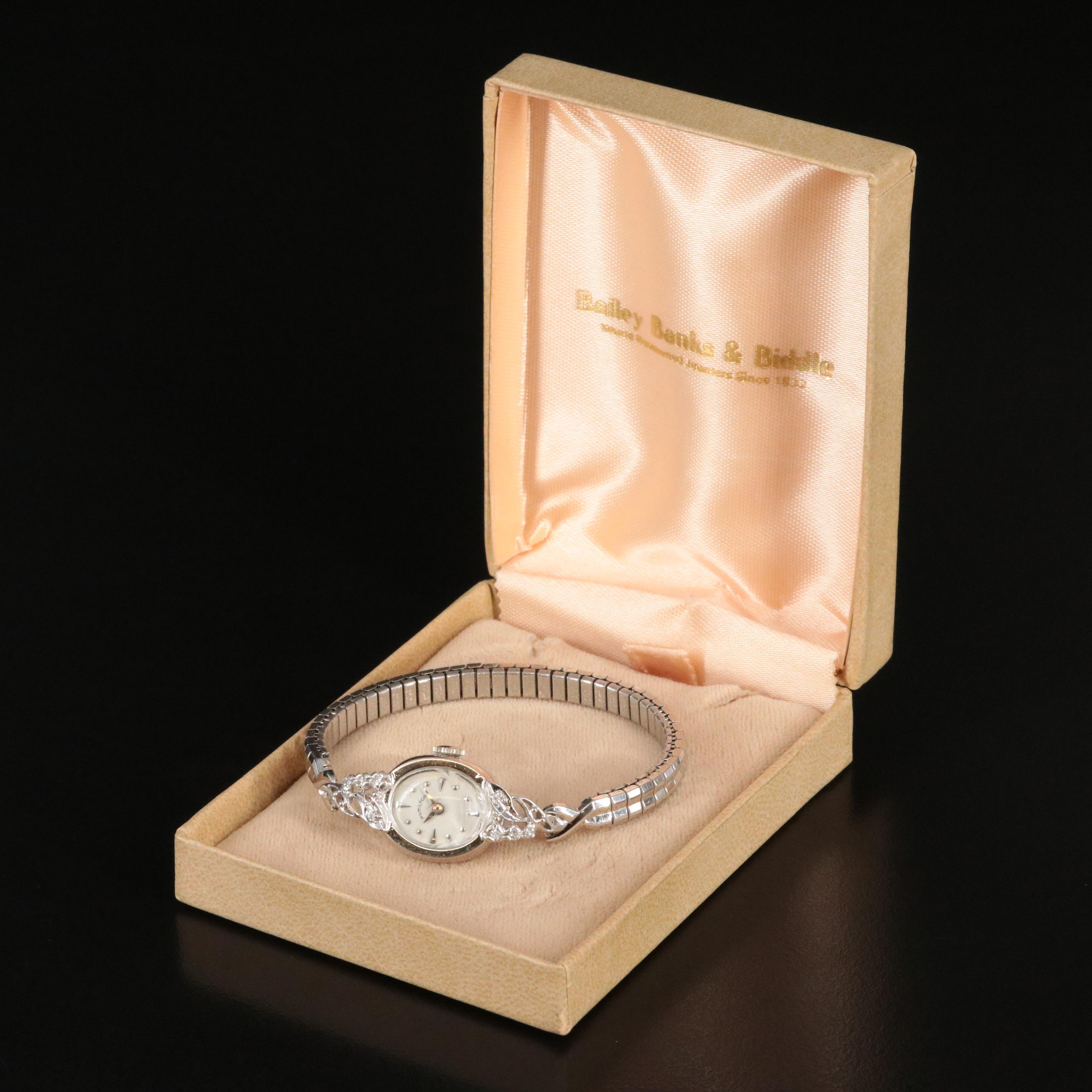 14K Hamilton Diamond Stem Wind Watch | EBTH