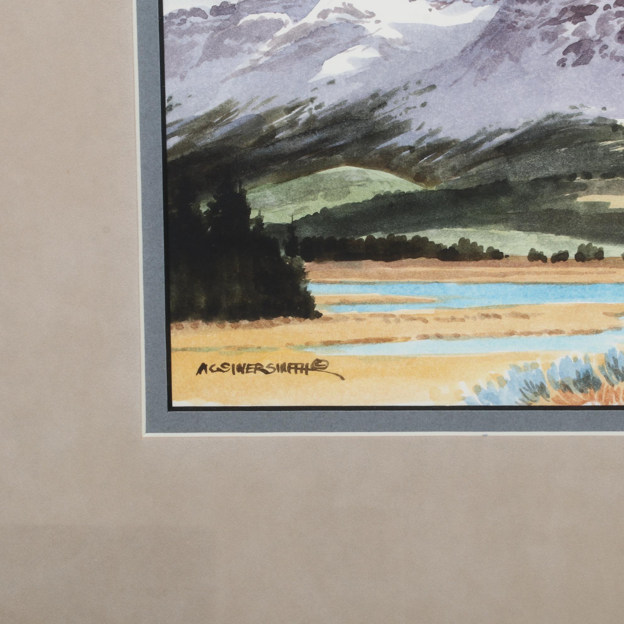 Mark Silversmith Navajo Watercolor Painting "Scouting the High Plains ...