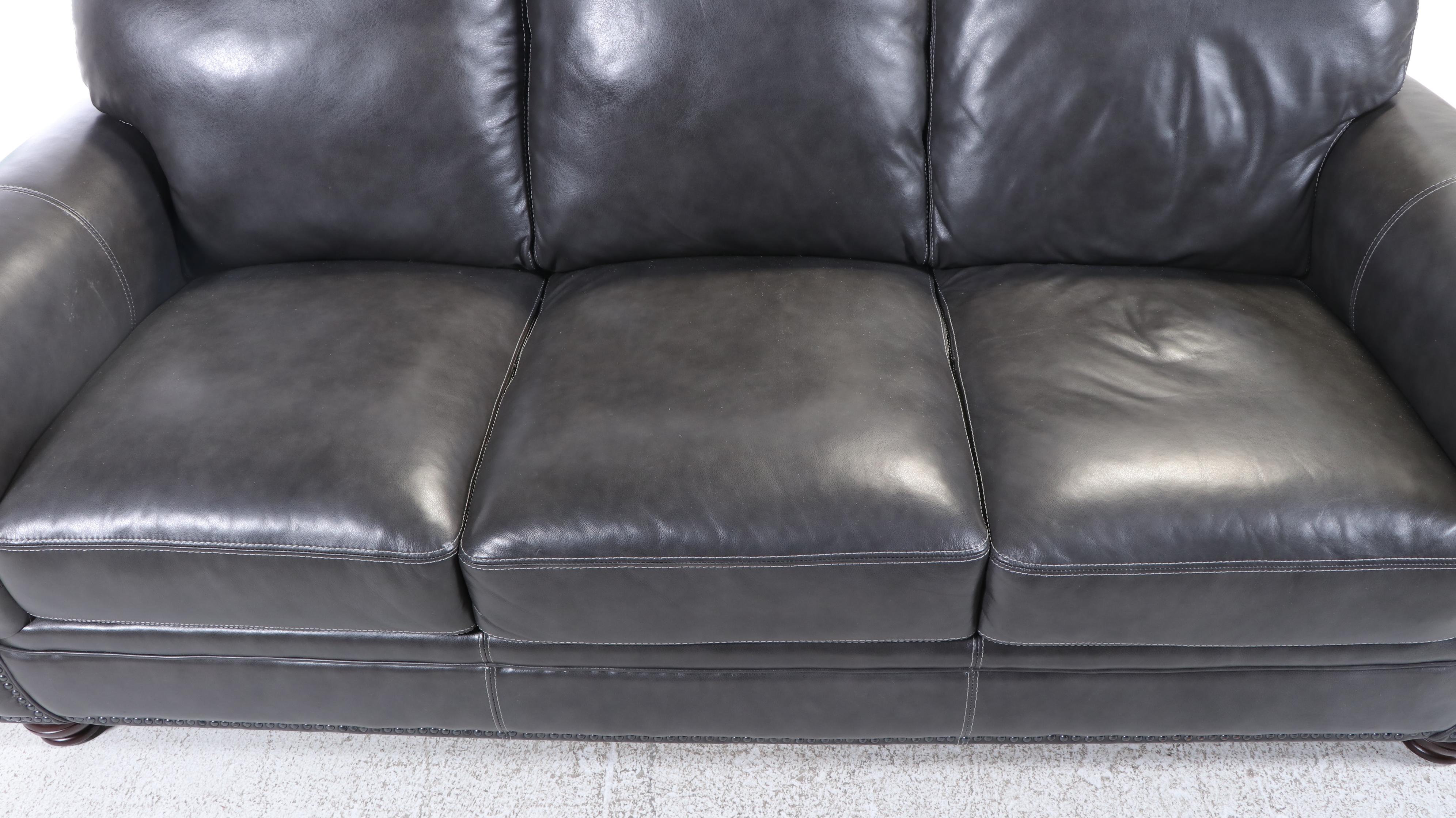 Simon Li Furniture Leather Roll-Arm Sofa in London Charcoal with ...