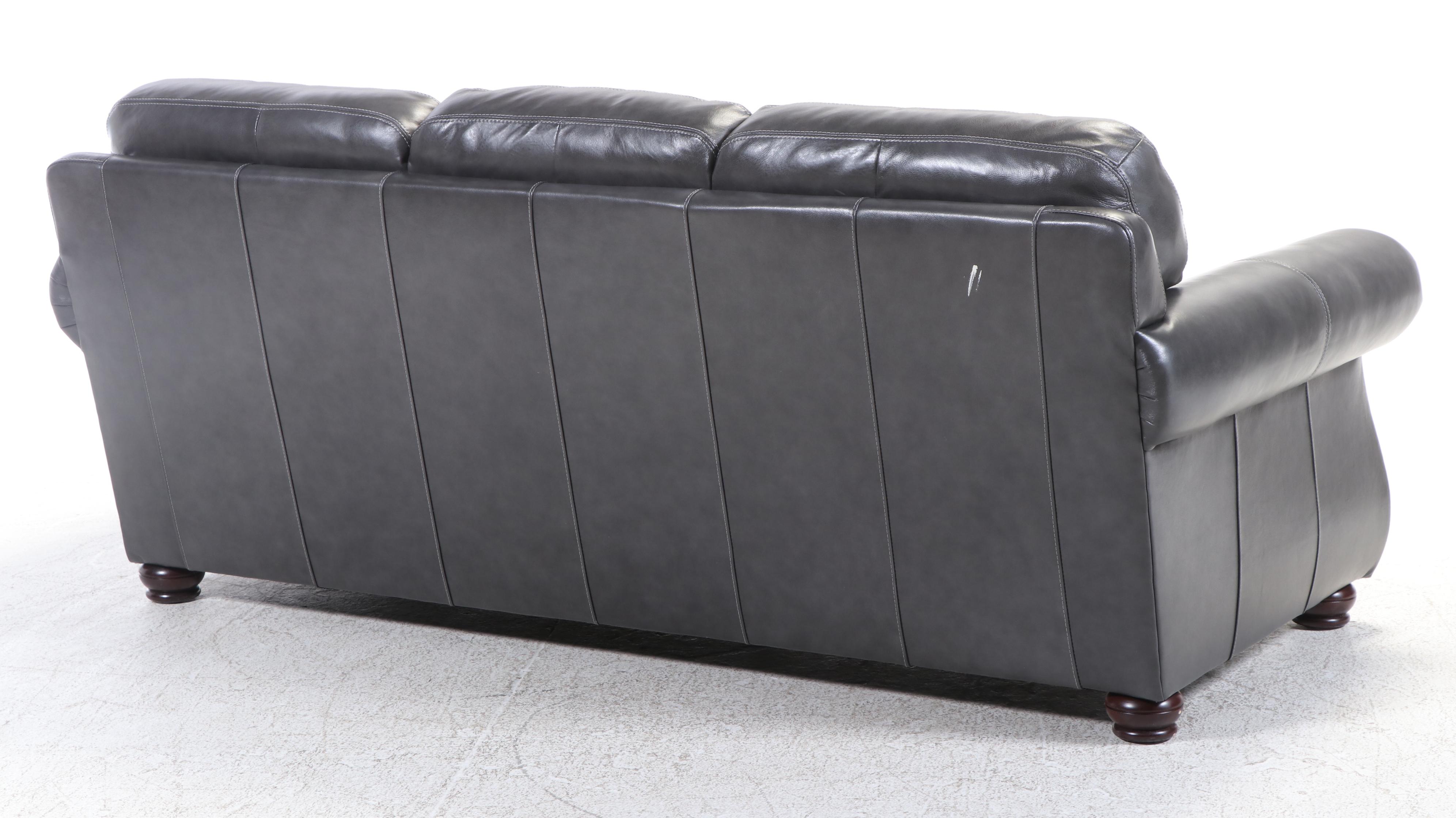 Simon Li Furniture Leather Roll-Arm Sofa in London Charcoal with ...