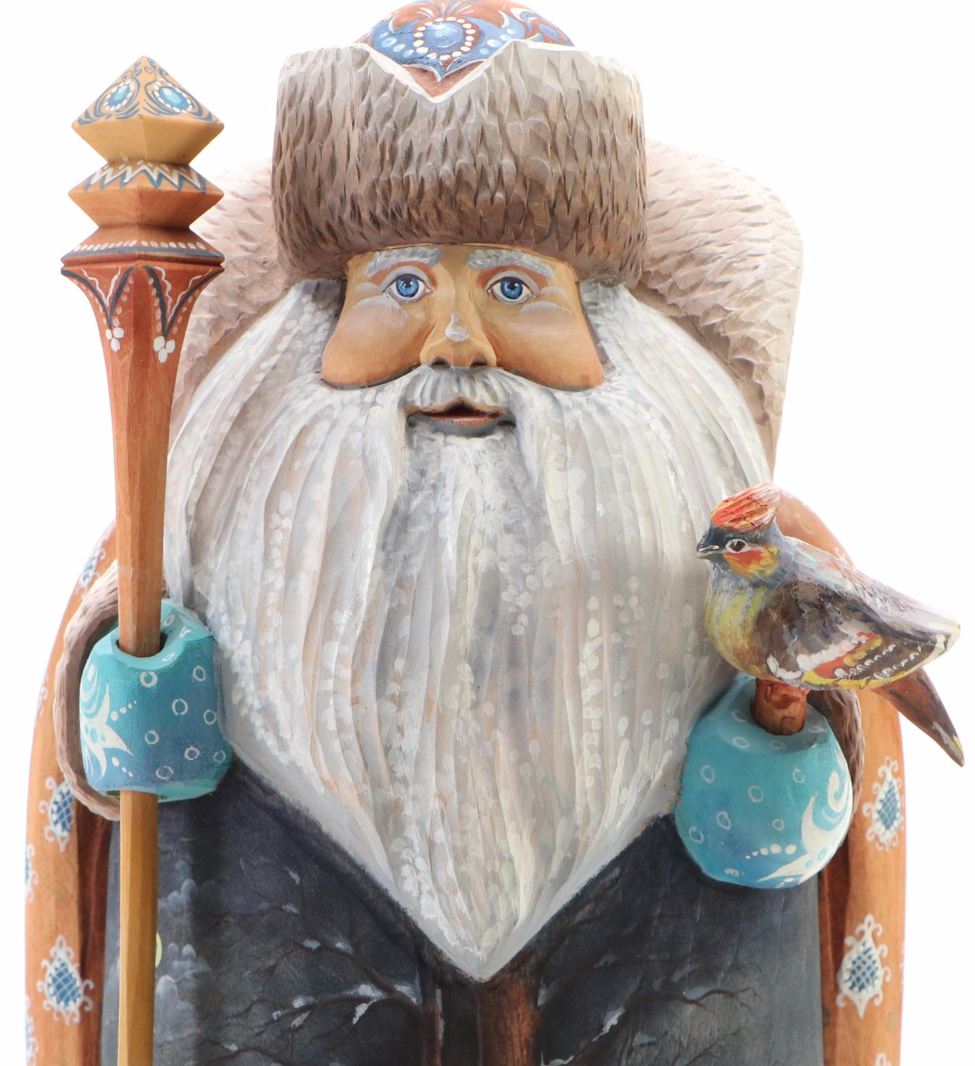 Russian Hand-Painted and Carved Wood Santa with Snow Maiden Fairy Tale ...