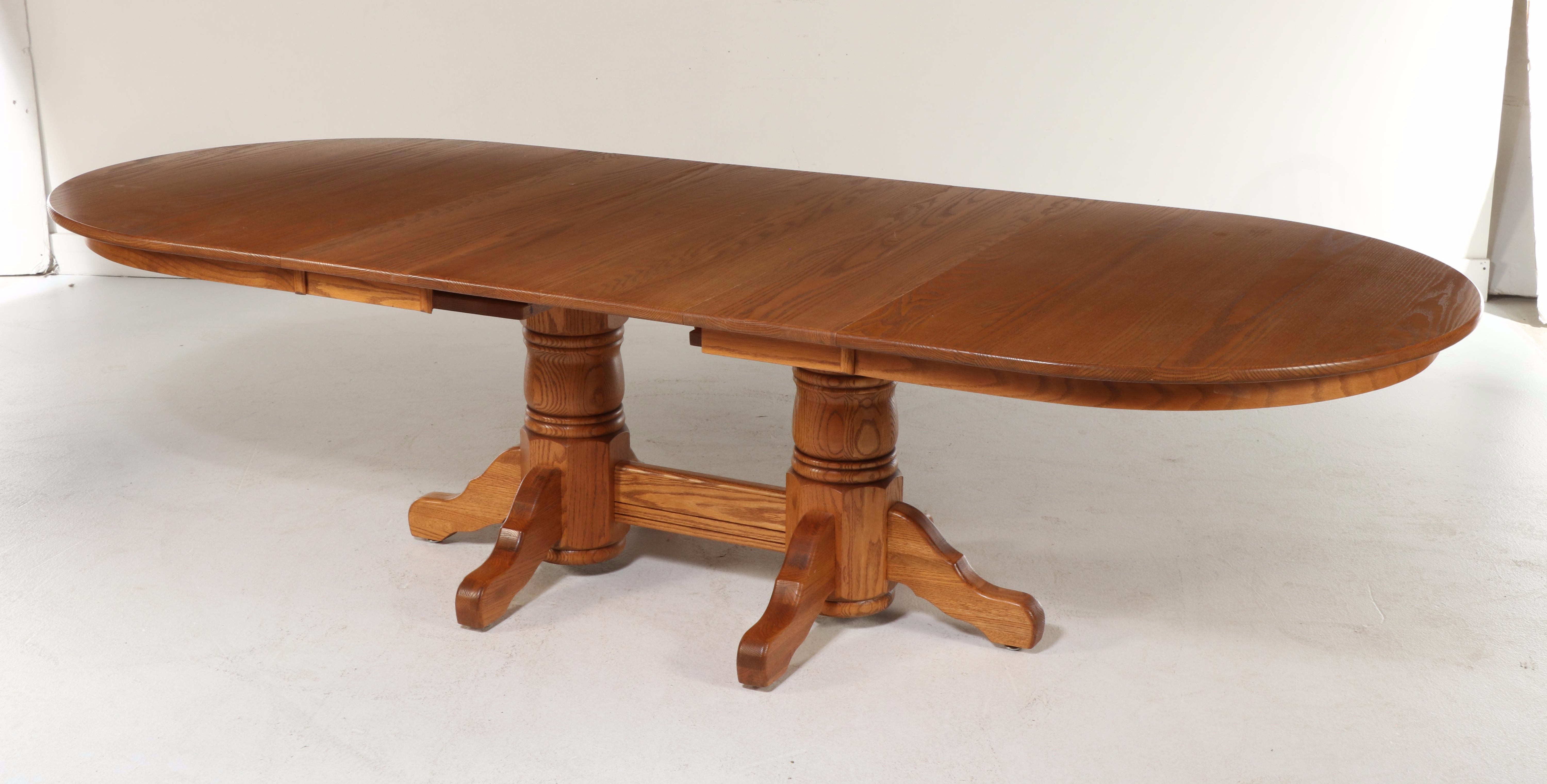 Amish Style Oak Oval Double Pedestal Dining Table and Spindle Back ...
