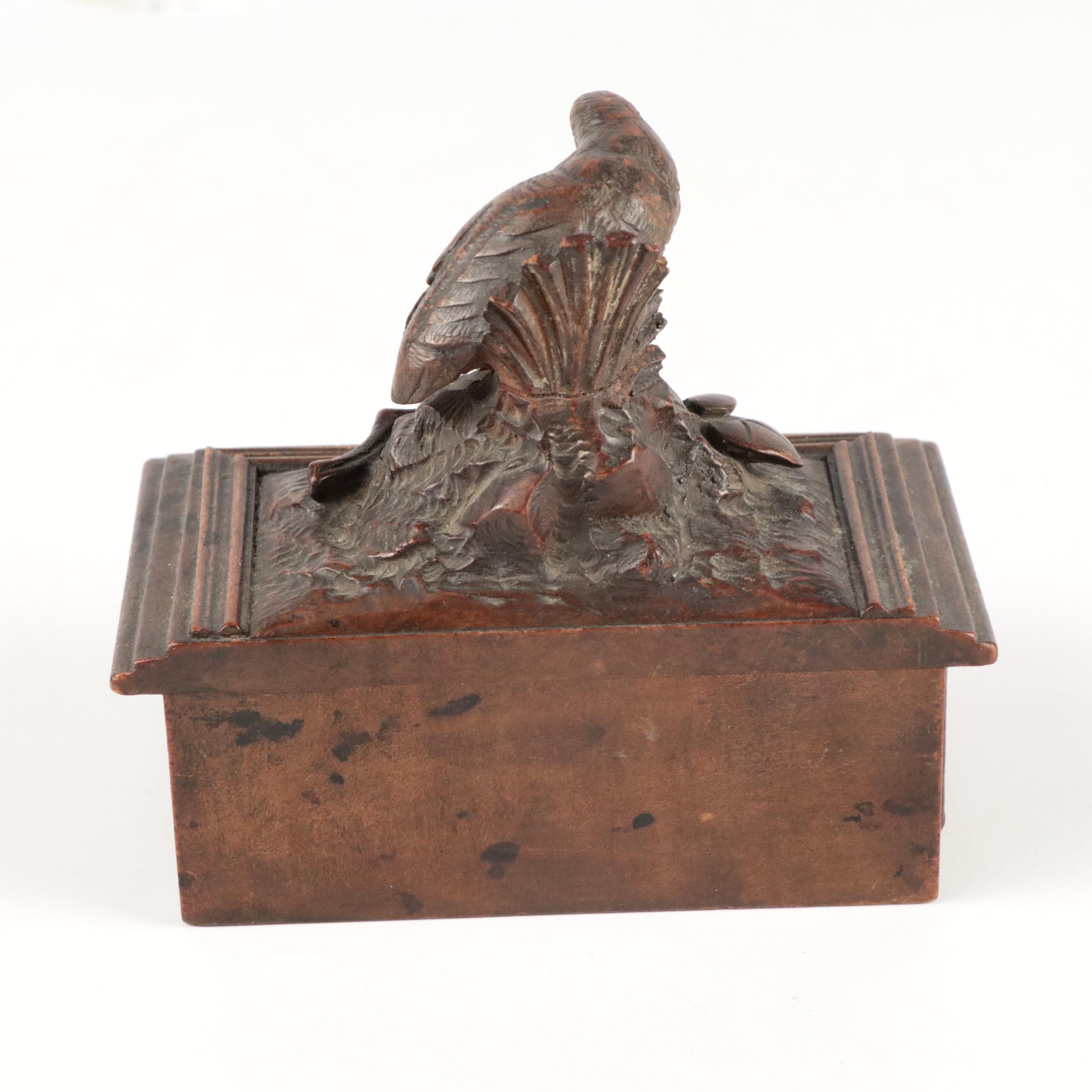 German Black Forest Style Hand-Carved Wooden Double Inkwell | EBTH