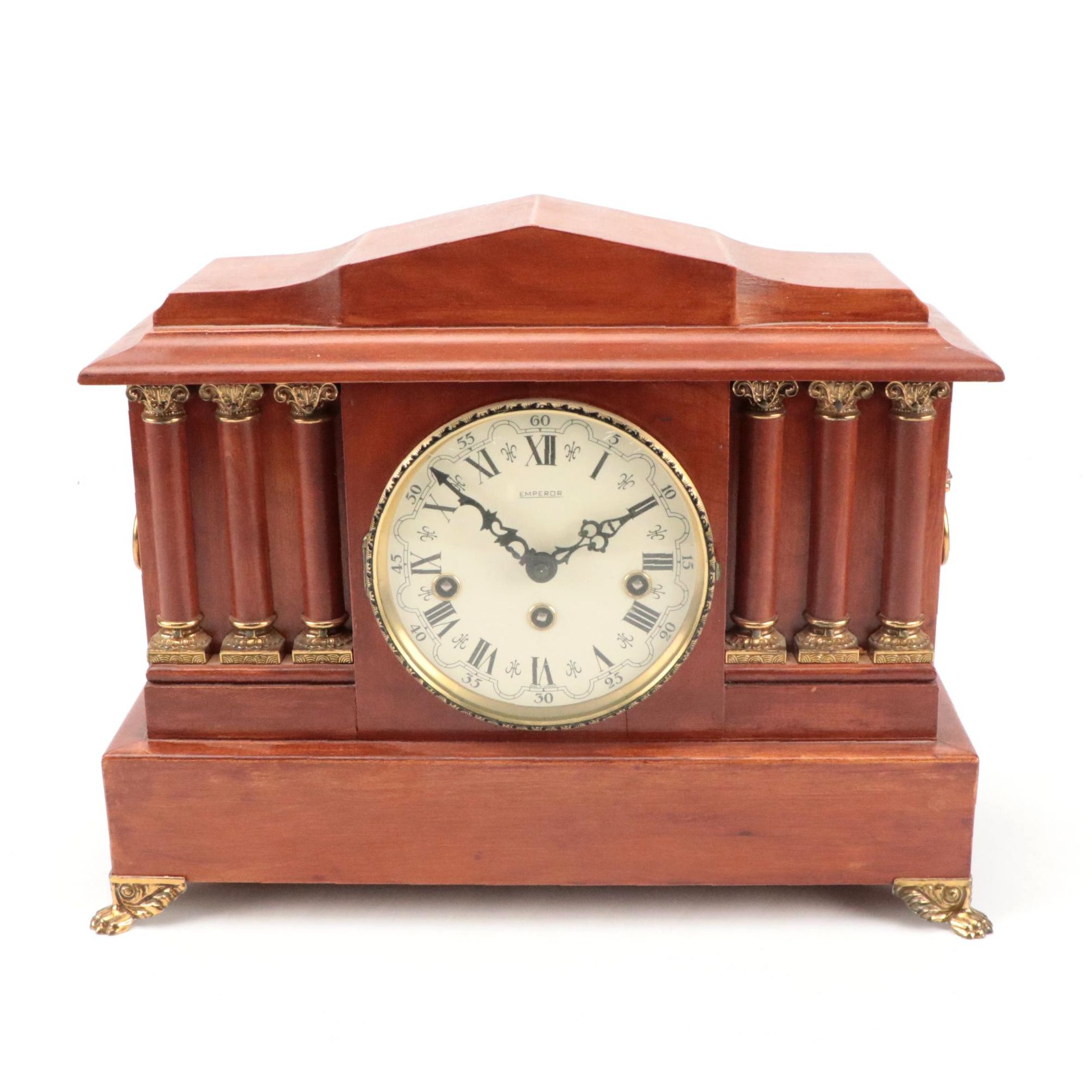 Emperor Clock Co. Wooden and Brass Mantel Clock | EBTH