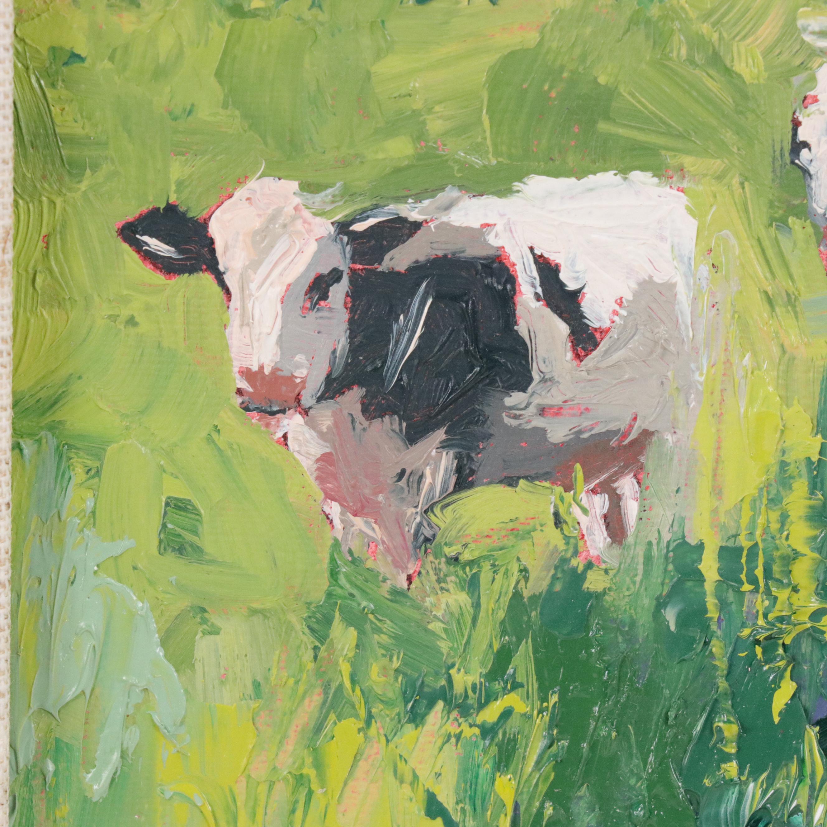 Sarah Brown Rural Landscape Oil Painting "Moo-Ving Through Lifes ...