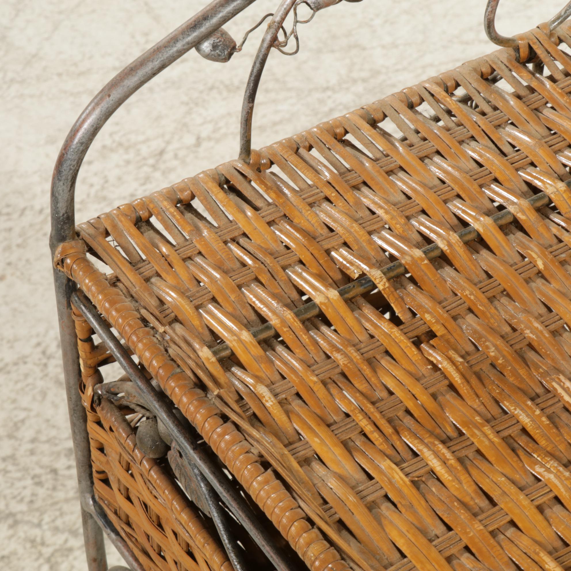 Bent Metal Wine Rack with Woven Cane Top | EBTH