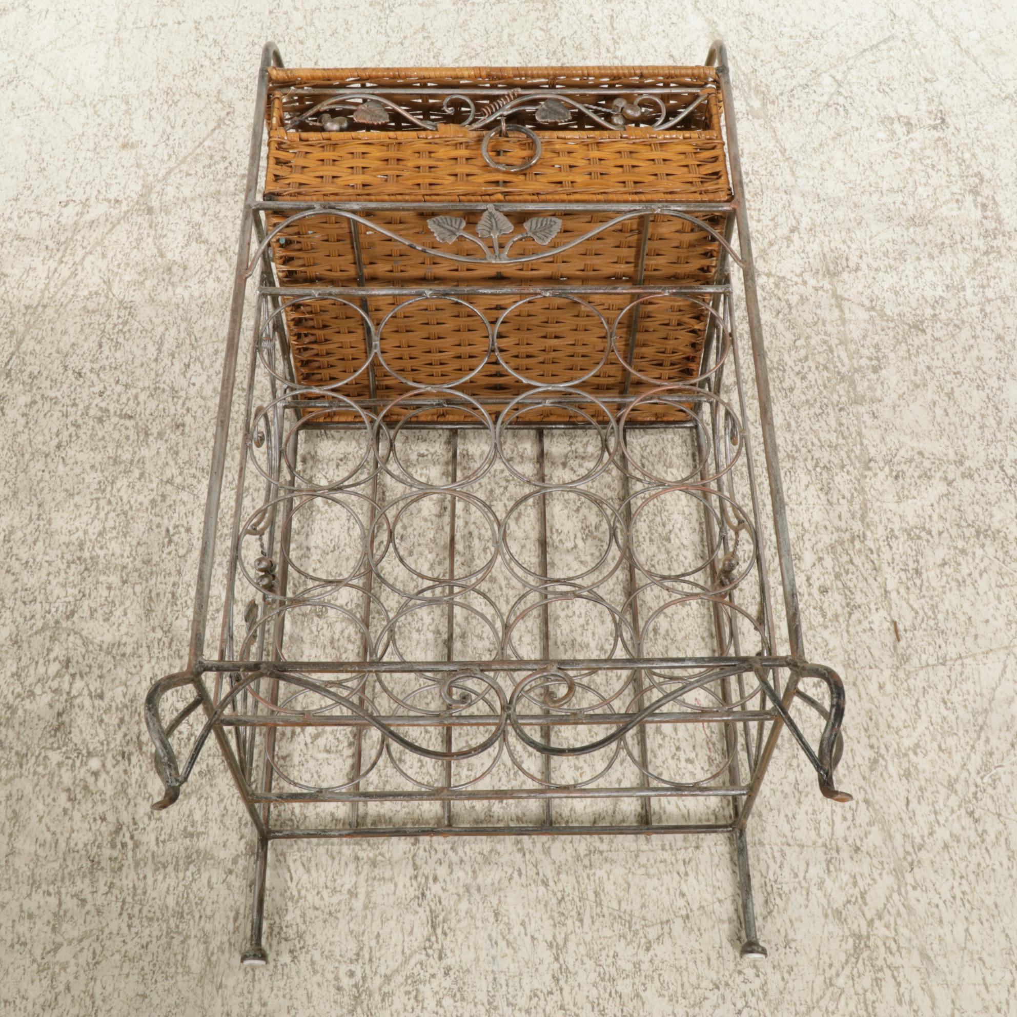 Bent Metal Wine Rack with Woven Cane Top | EBTH