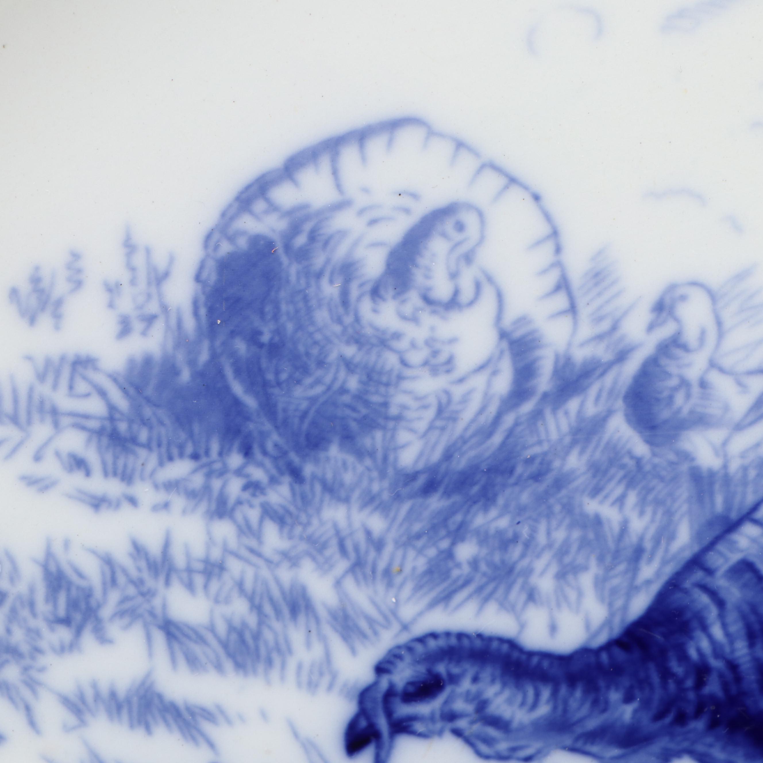 Royal Cauldon Blue and White Ceramic Serving Platter with Turkey Motif ...