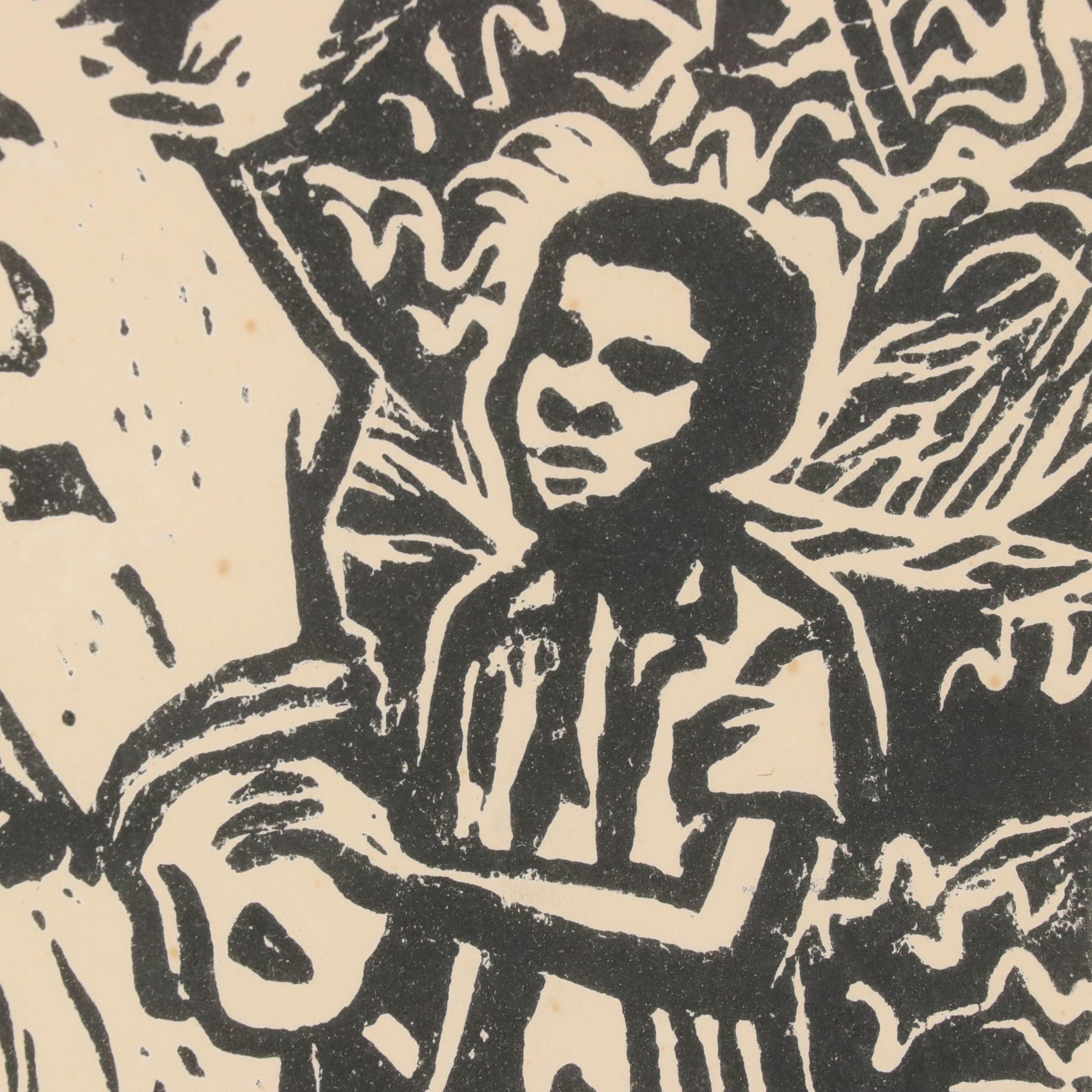 Herbie Rose Linocut of Man and Donkey "Jamaica," 1978 | EBTH