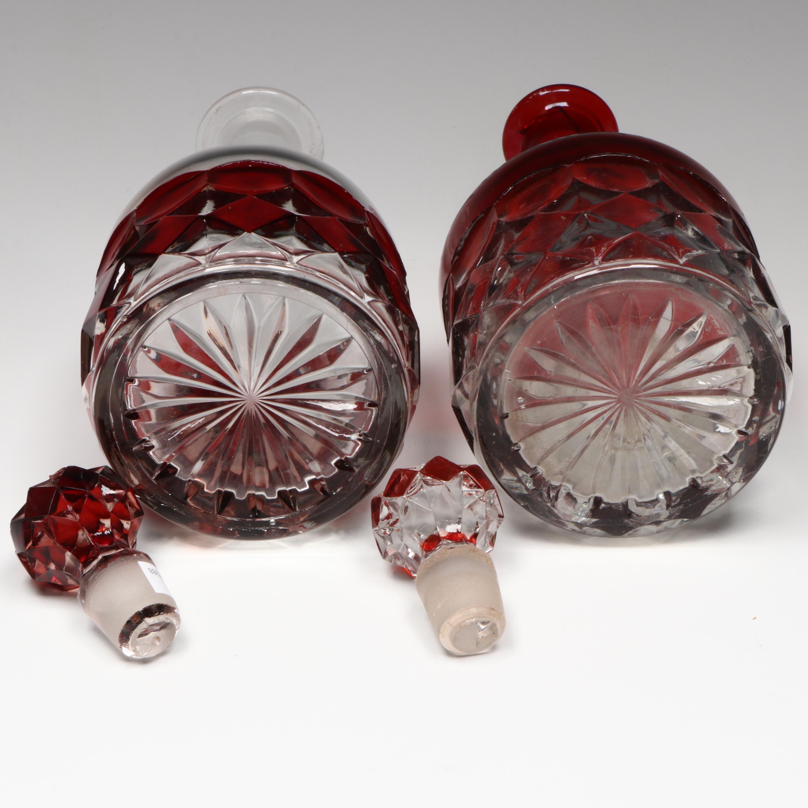 Bohemian Style Ruby Red Flash Glass Decanters, Cordial Glasses and Wine ...