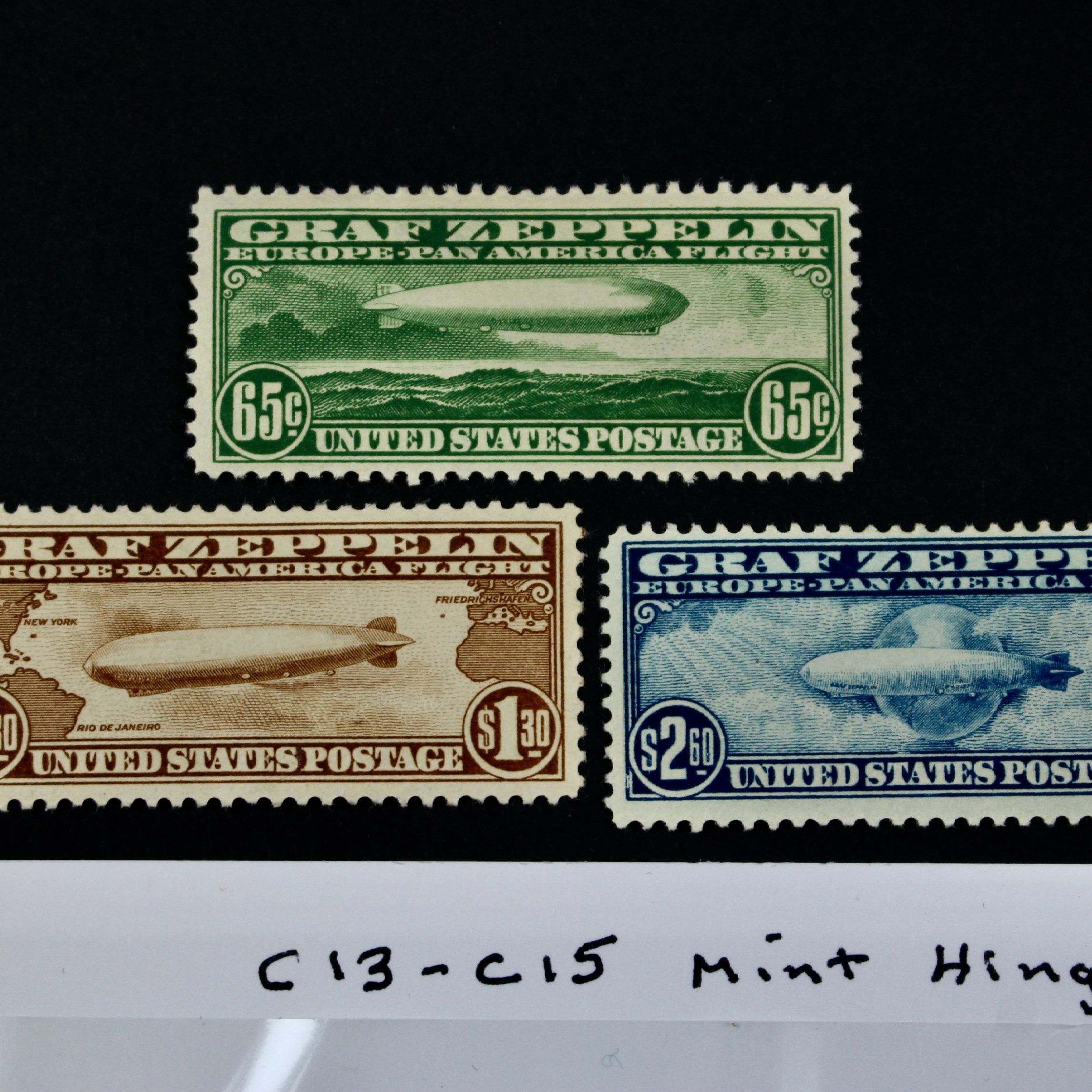 1930 U.S. Zeppelin Postage Stamp Set, Mint Hinged, C13 to C15 | EBTH