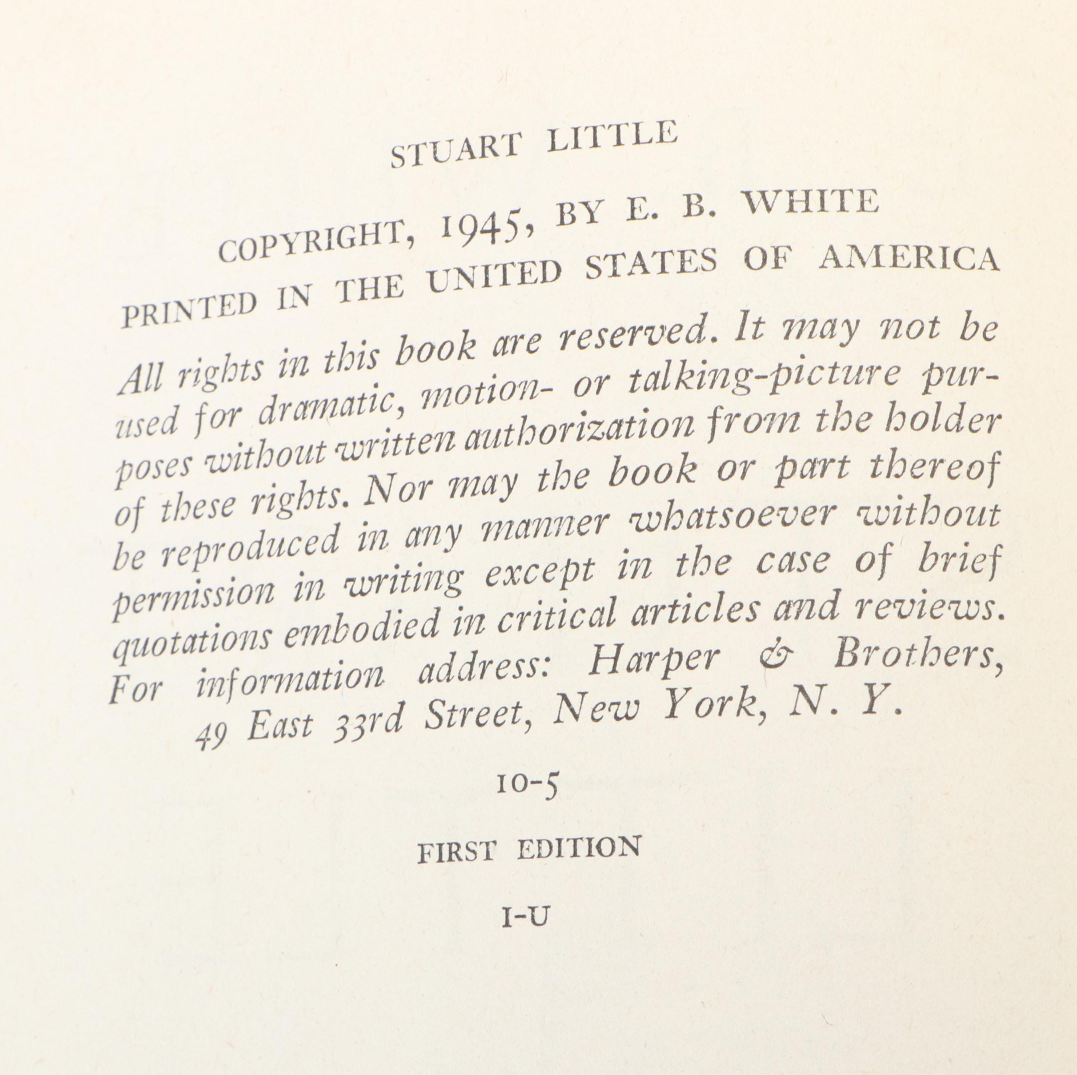 First Edition, First Printing "Stuart Little" by E. B. White, 1945 | EBTH