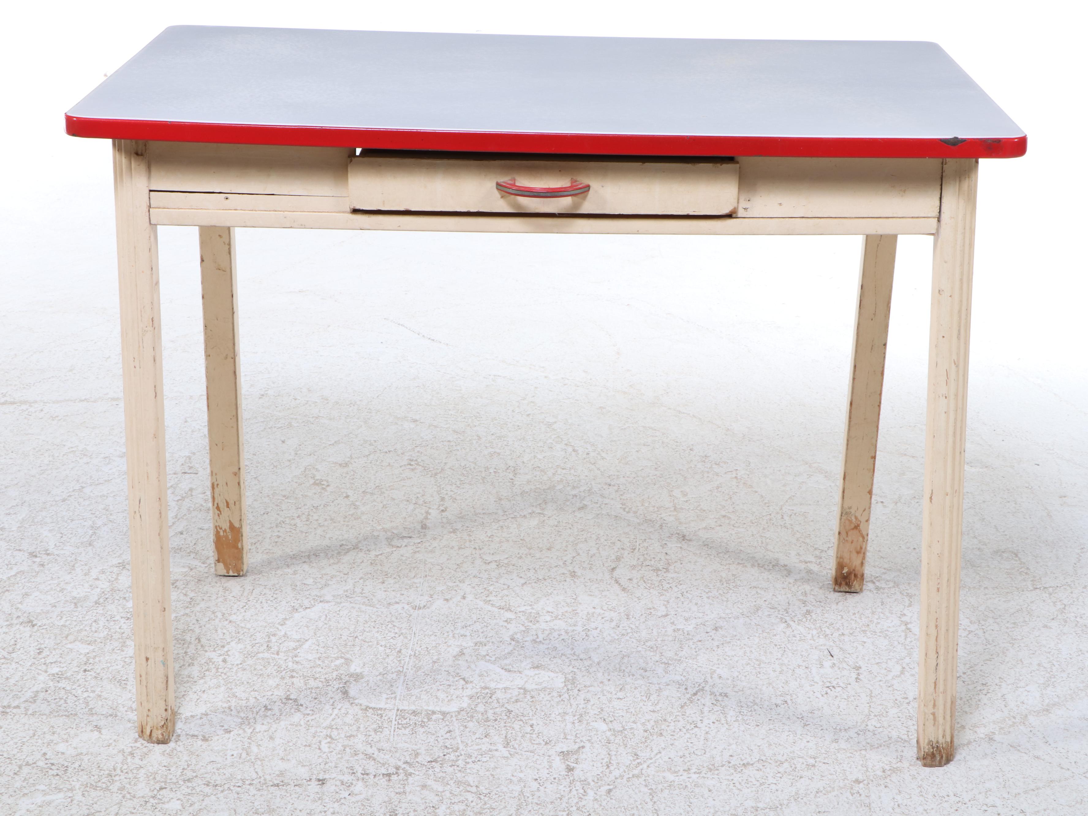 Tepco Art Deco Style Single Drawer Wood and Metal Top Kitchen Table | EBTH