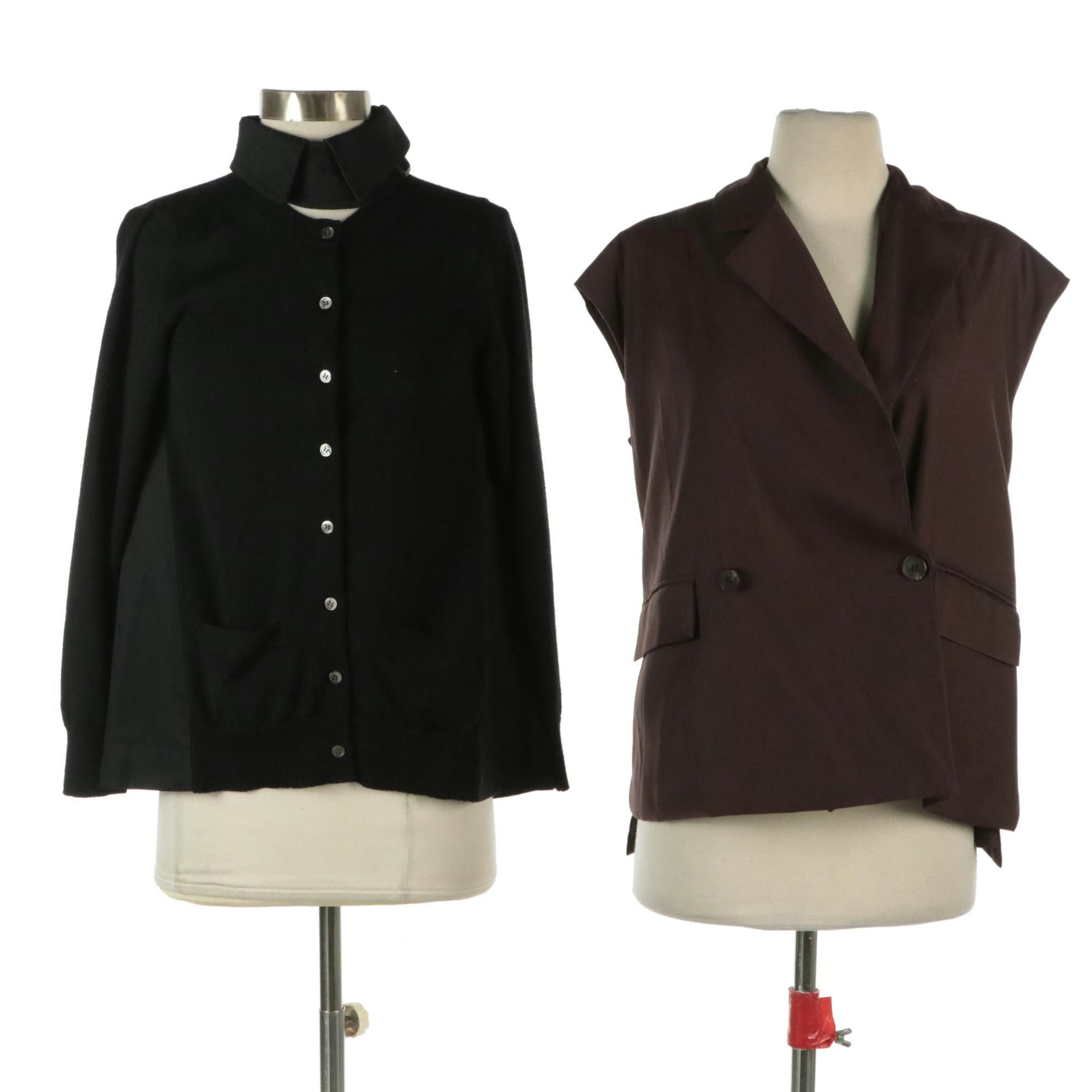 Sacai Knit Wool and Cotton Paneled Sweater Top with Open Side Vest | EBTH