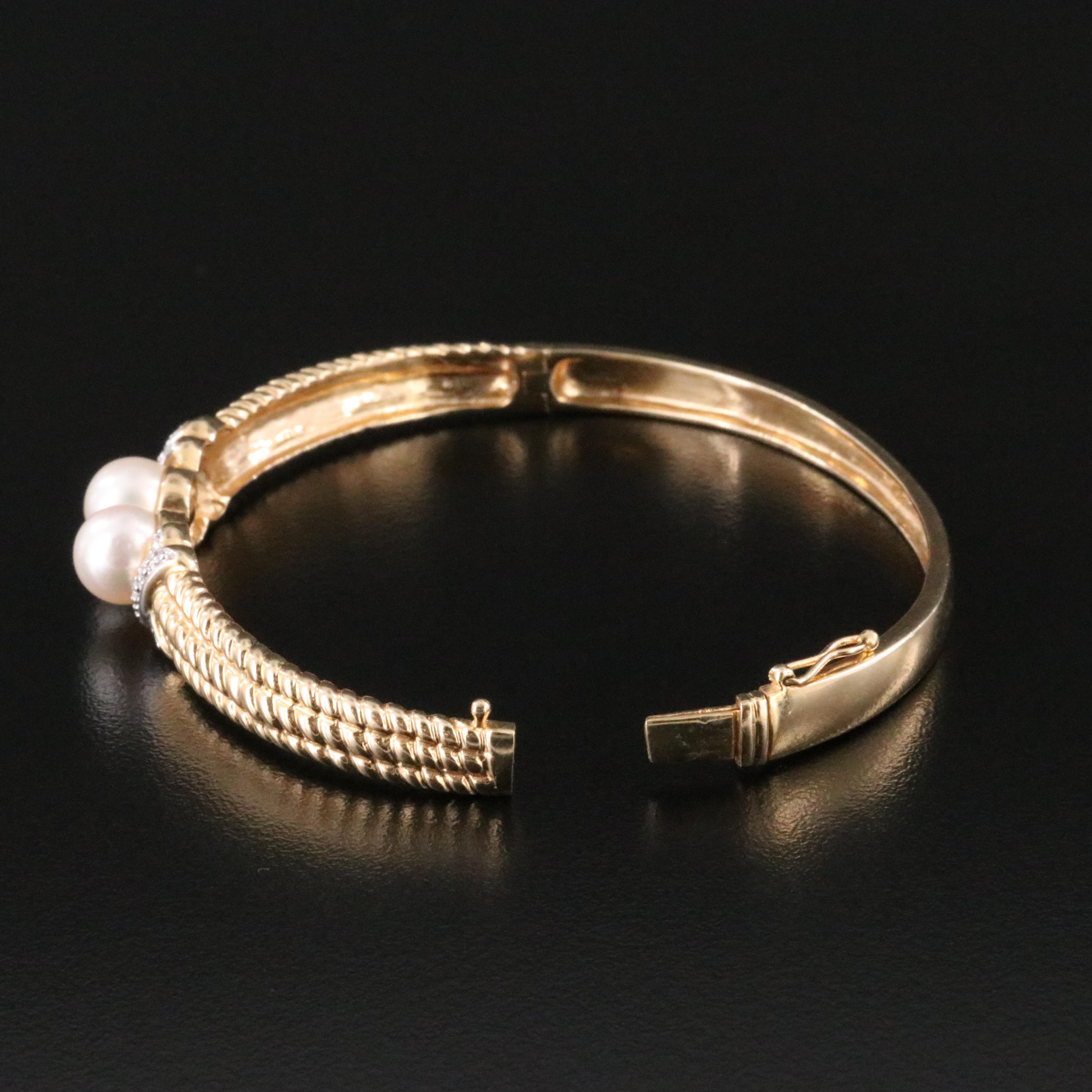 14K Pearl and Diamond Hinged Bangle | EBTH