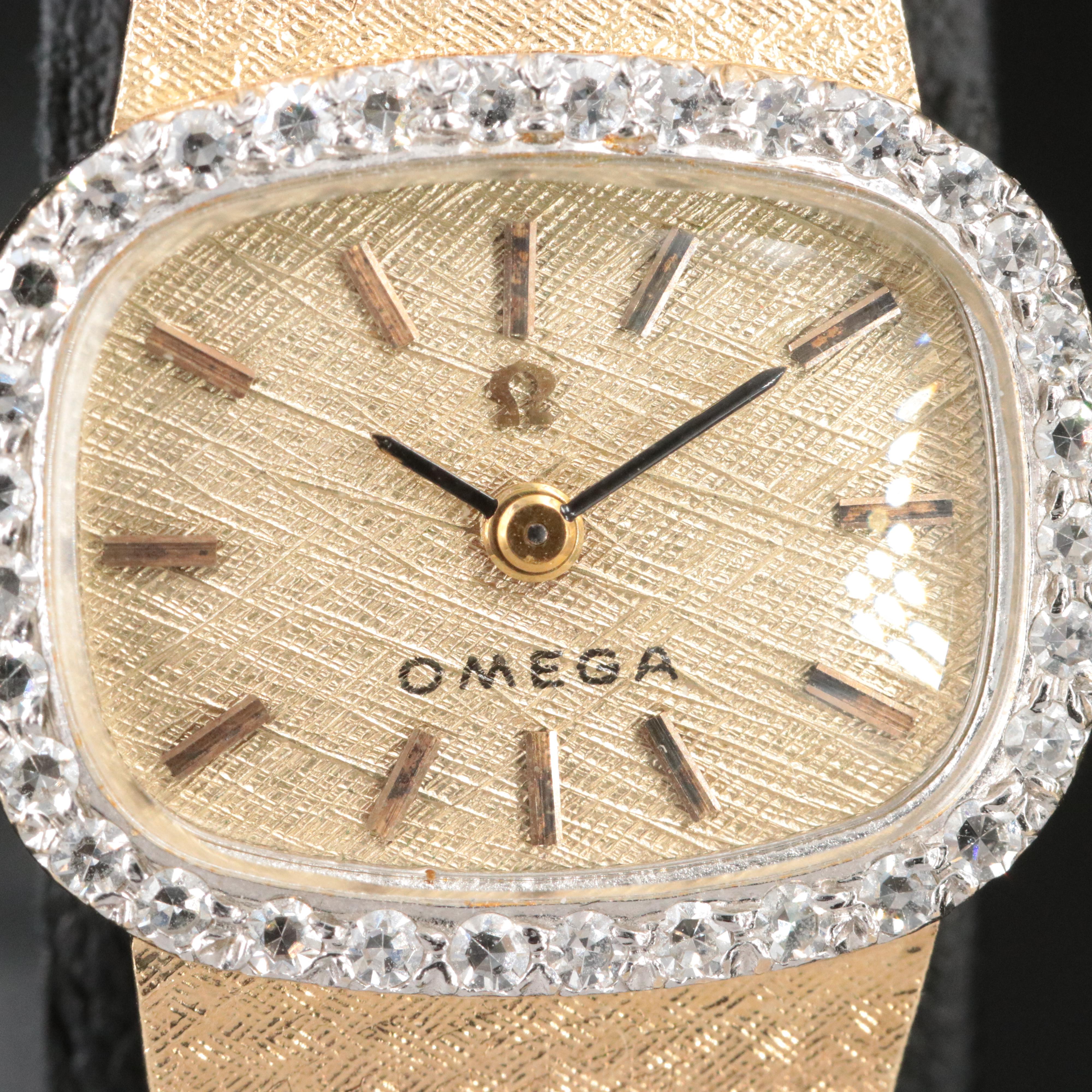 1973 14K Omega Diamond Stem Wind Watch | EBTH