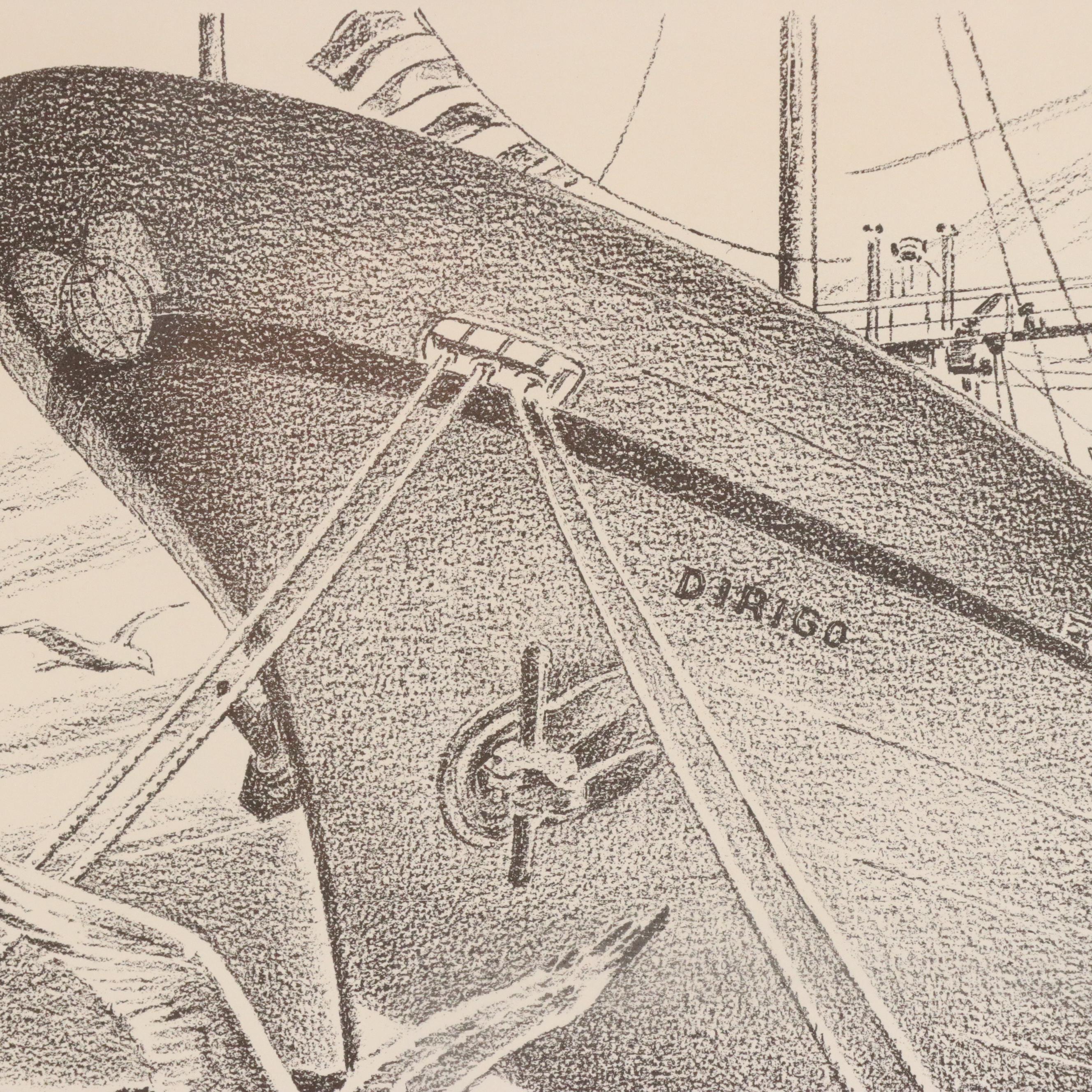 Michael M. Citrin Harbor Landscape Lithograph "Main Waterfront," 1969 ...