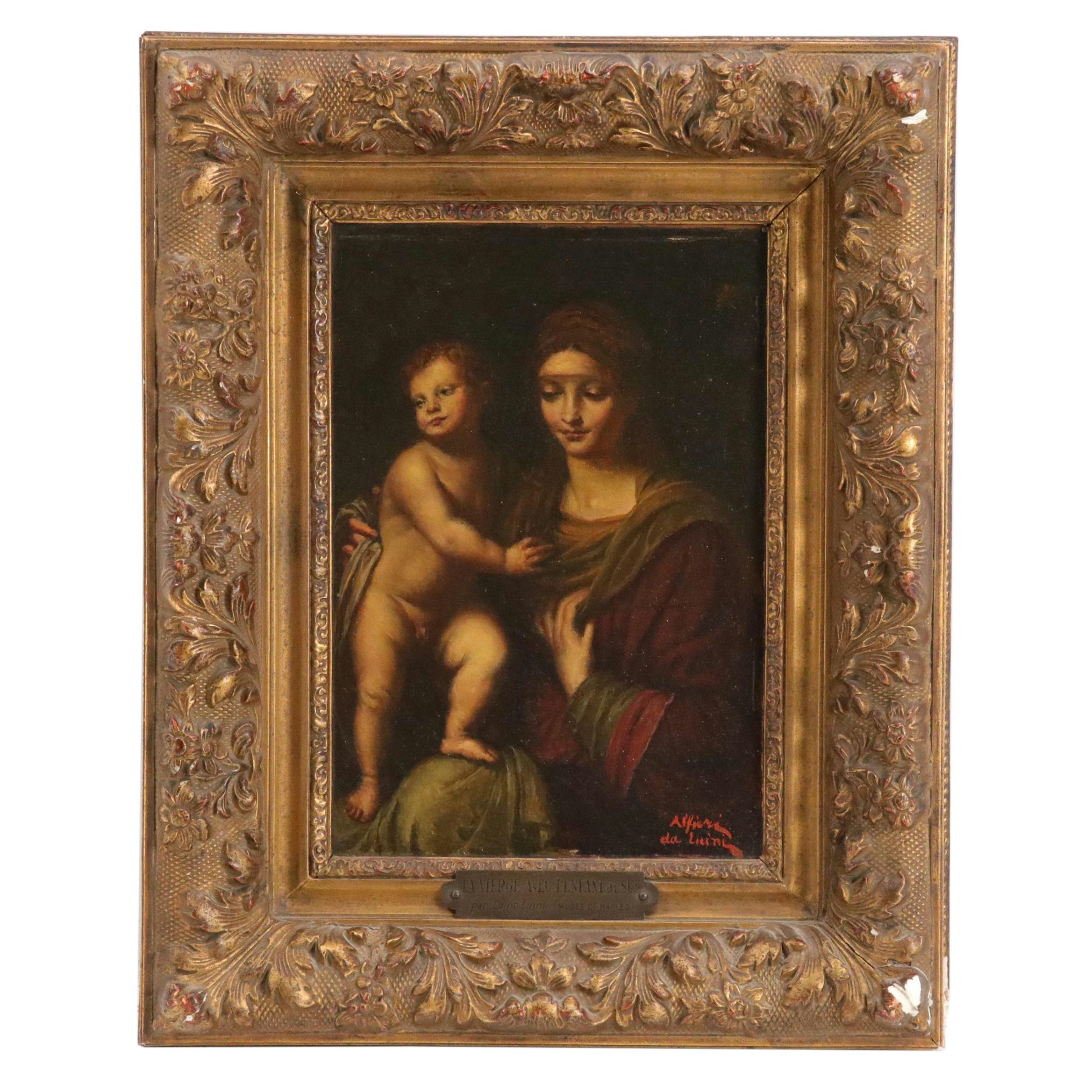 G. Alfieri Virgin and Infant Artist Copy Oil Painting After Luino Luini ...