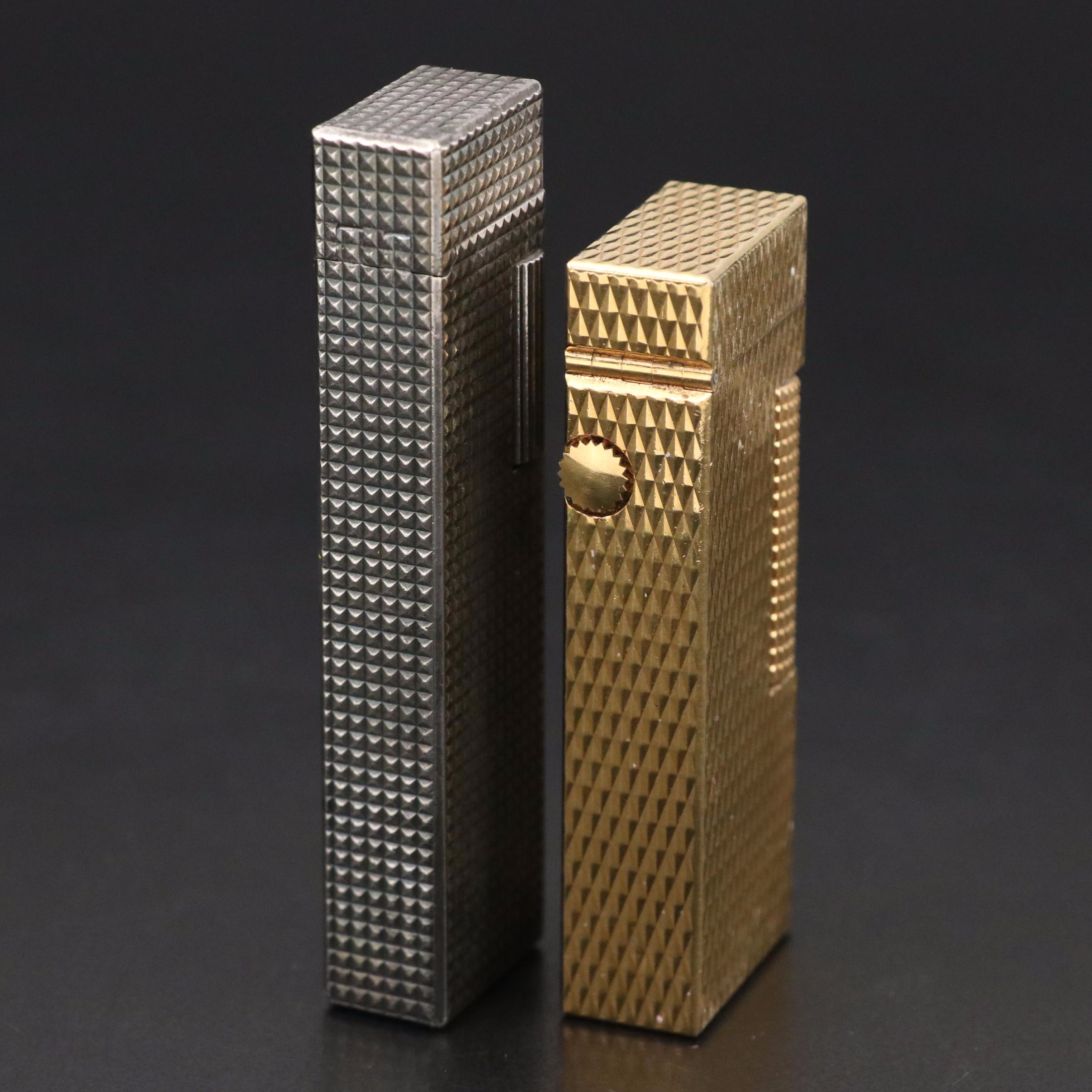 Colibri John Sterling & Dunhill Gold Plate Knurled Lighters, Mid to ...