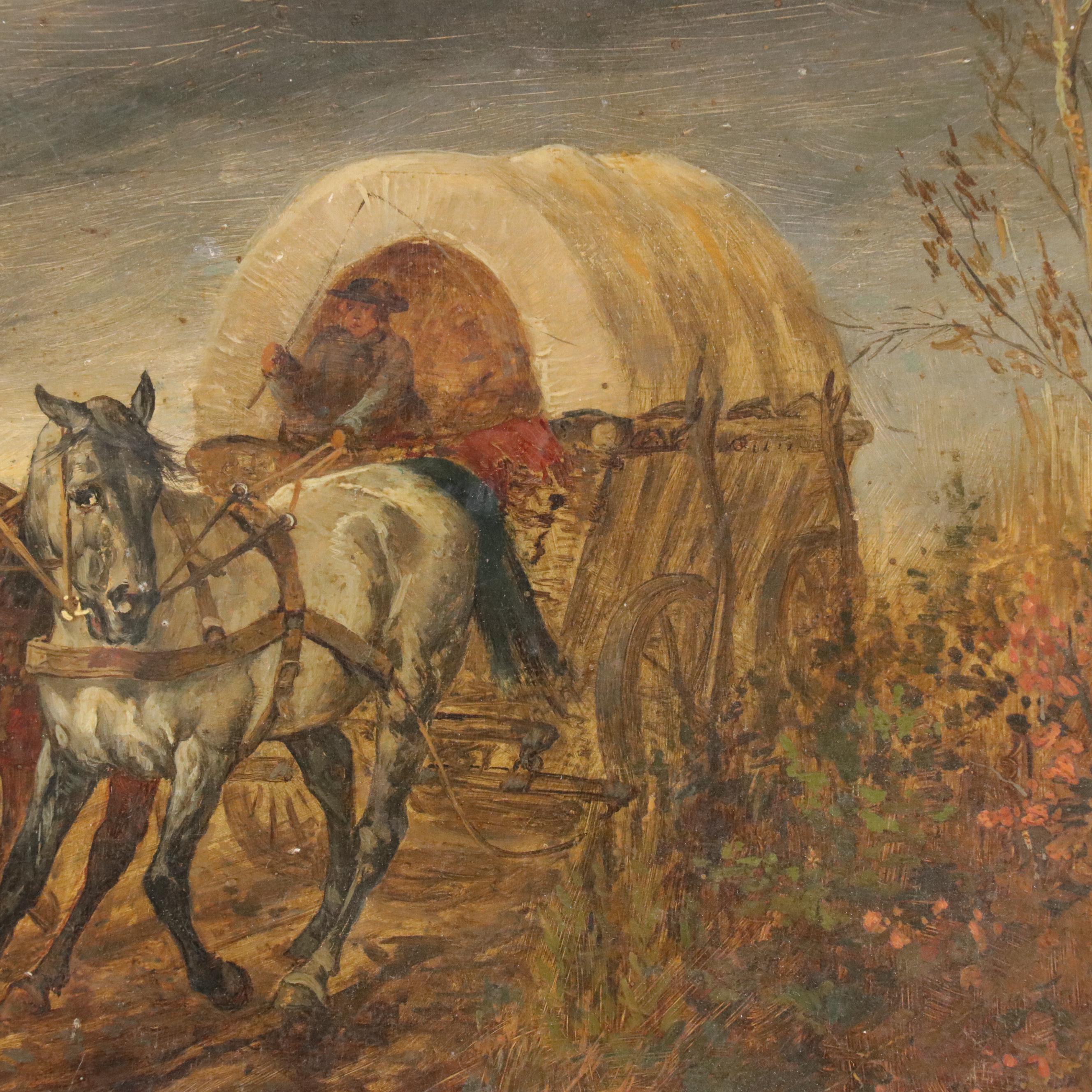 R. Schrader American Settler Scene Oil Painting, Early 20th Century | EBTH