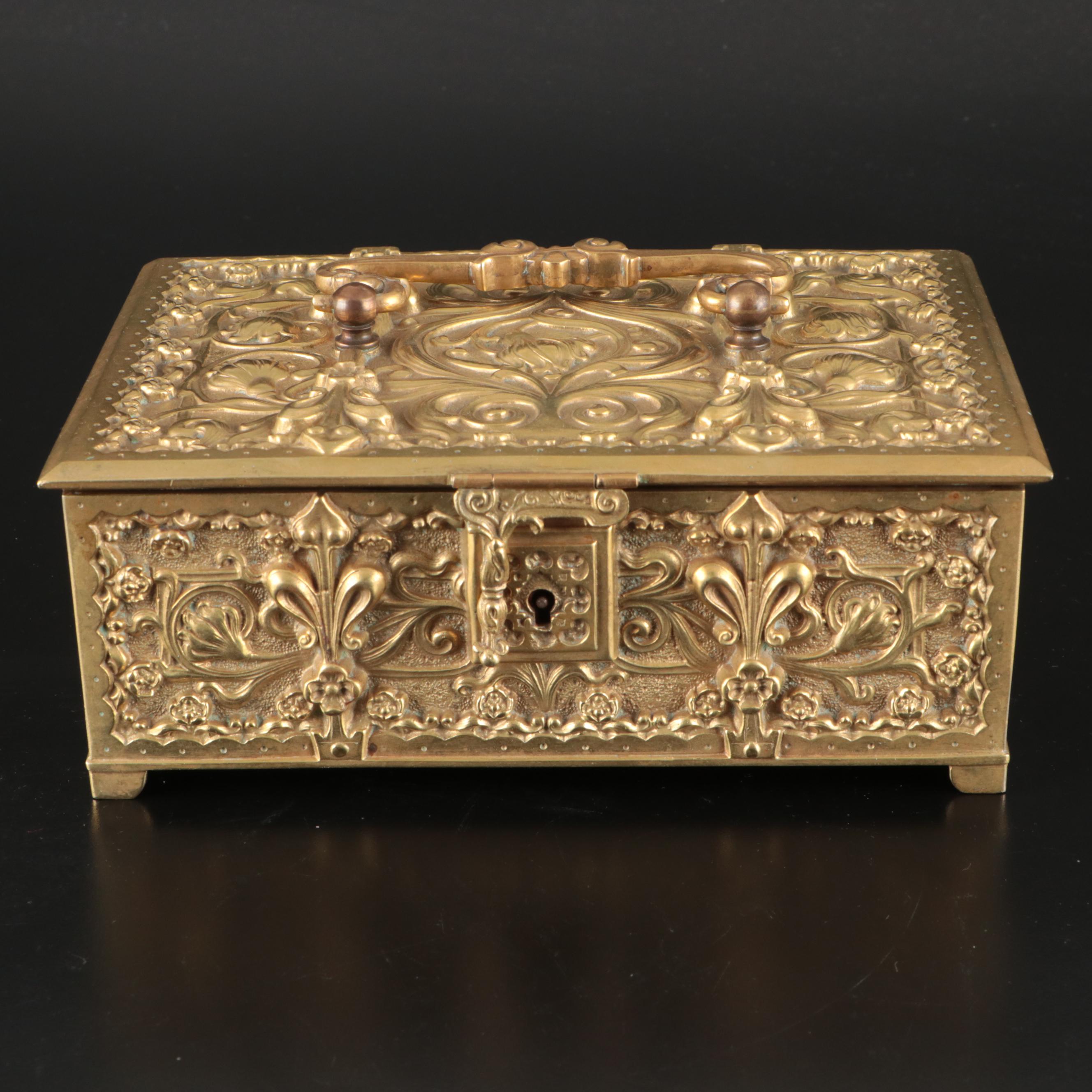 Art Nouveau Style Gilt Metal Repoussé Box with Wooden Lining and ...