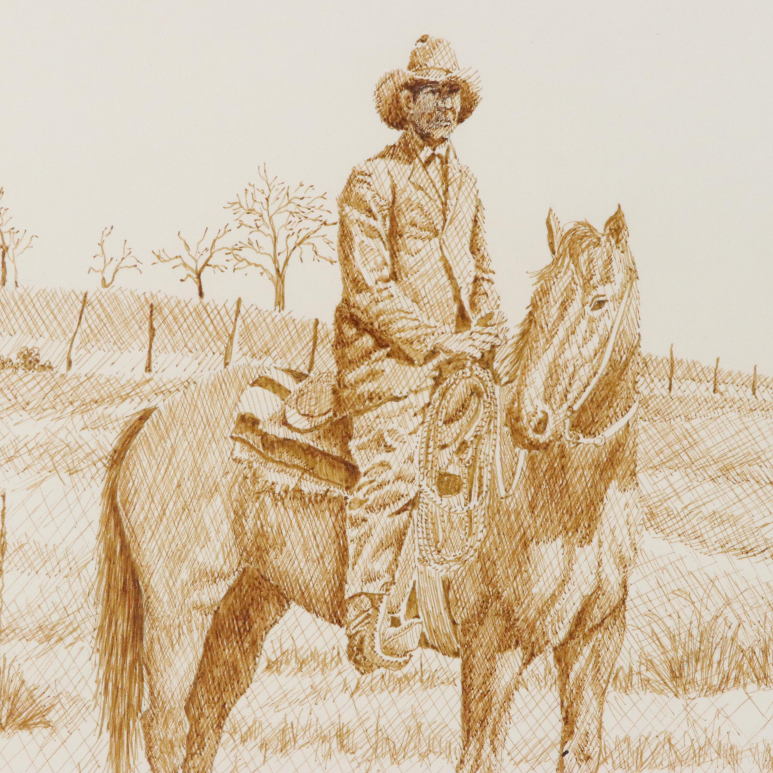 Wayne Rucker Western Genre Pen and Ink on Paper, 1978 | EBTH