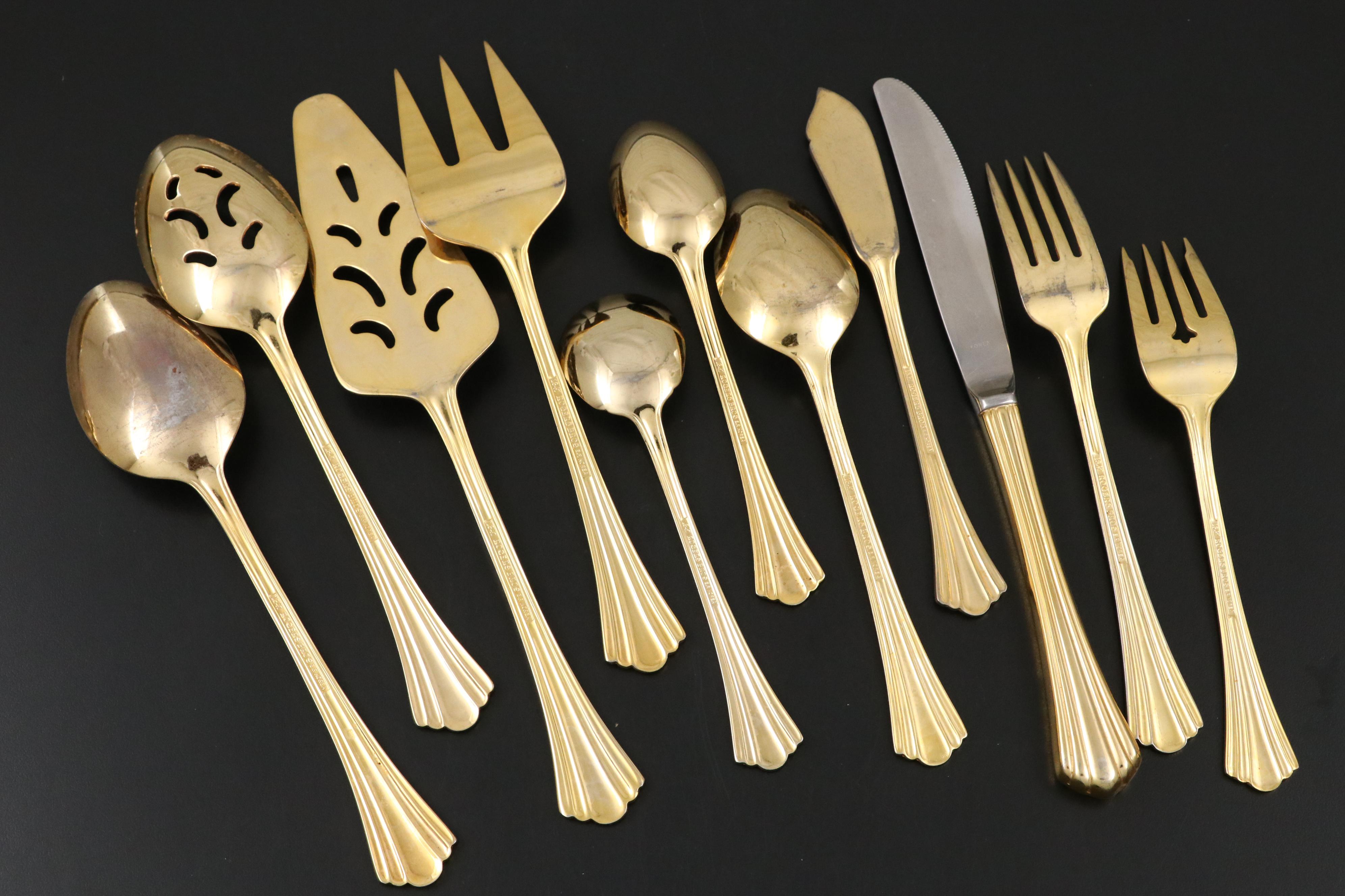 Rogers Bros "Golden Flair" Gold Plate Flatware Set | EBTH