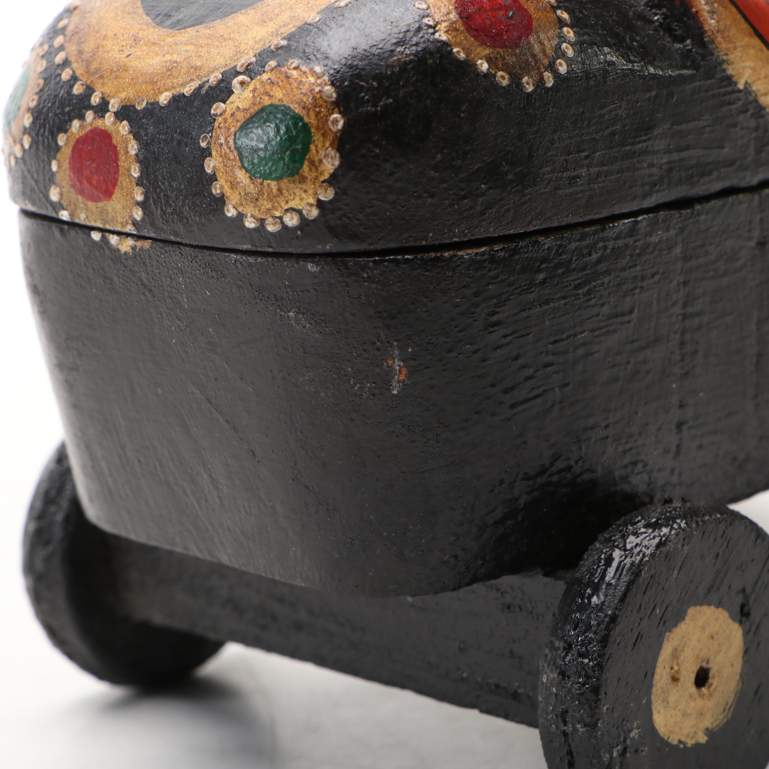 Pair of Carved Wood Horses on Wheeled Boxes | EBTH