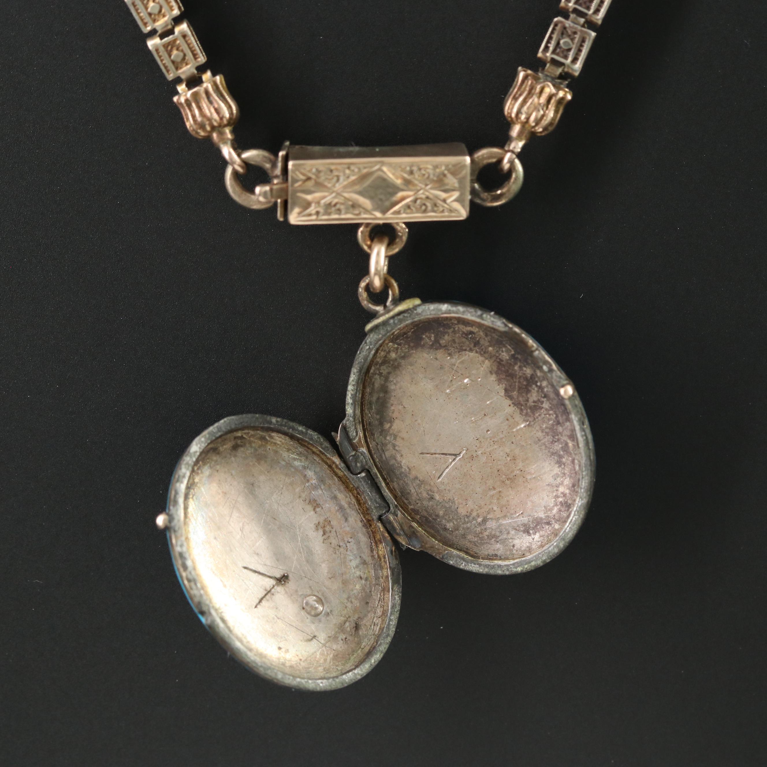 Victorian Book Chain Enamel and Seed Pearl Swallow Locket Necklace | EBTH