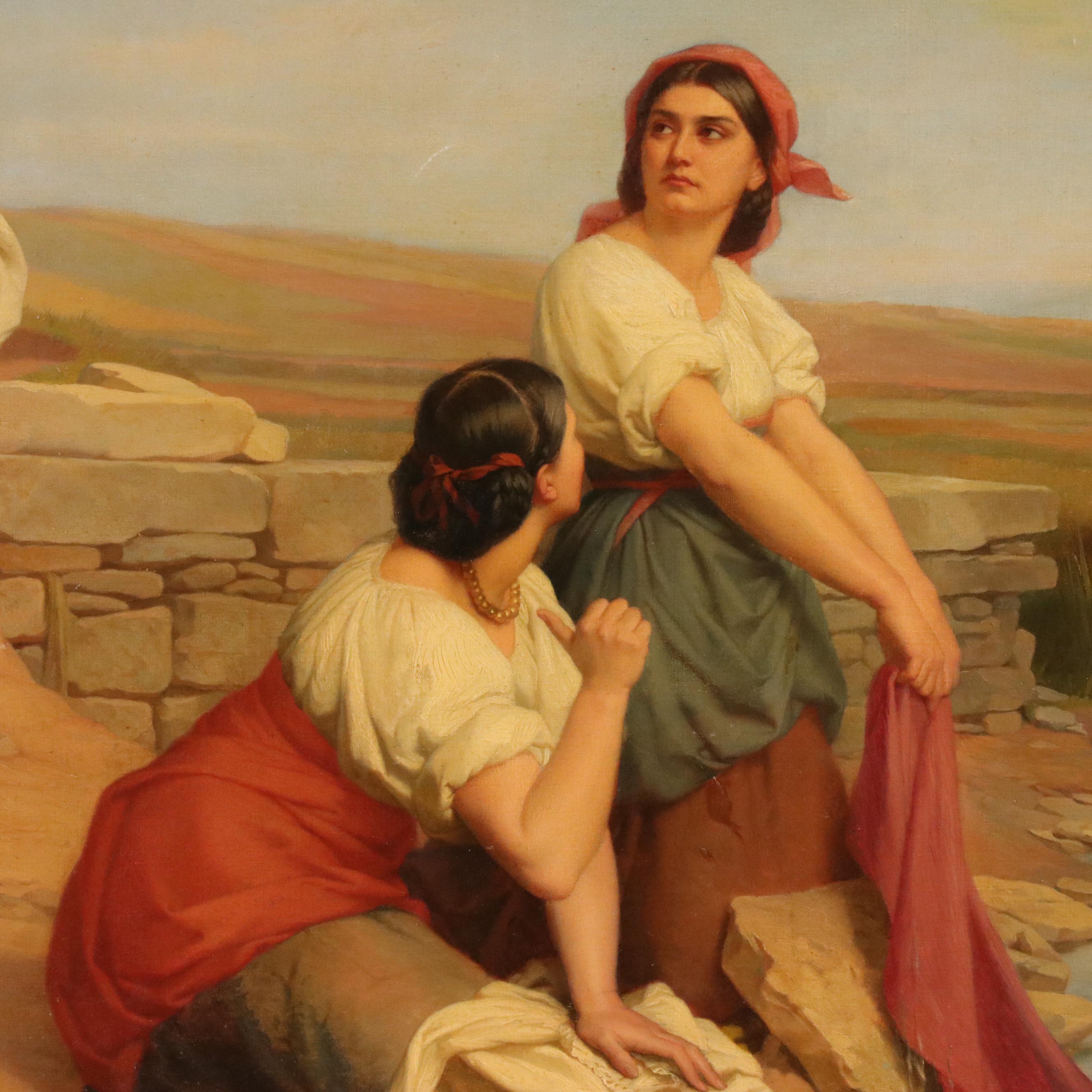 Louis Stanislas Faivre-Duffer Scenic Oil Painting of Women Laundering ...