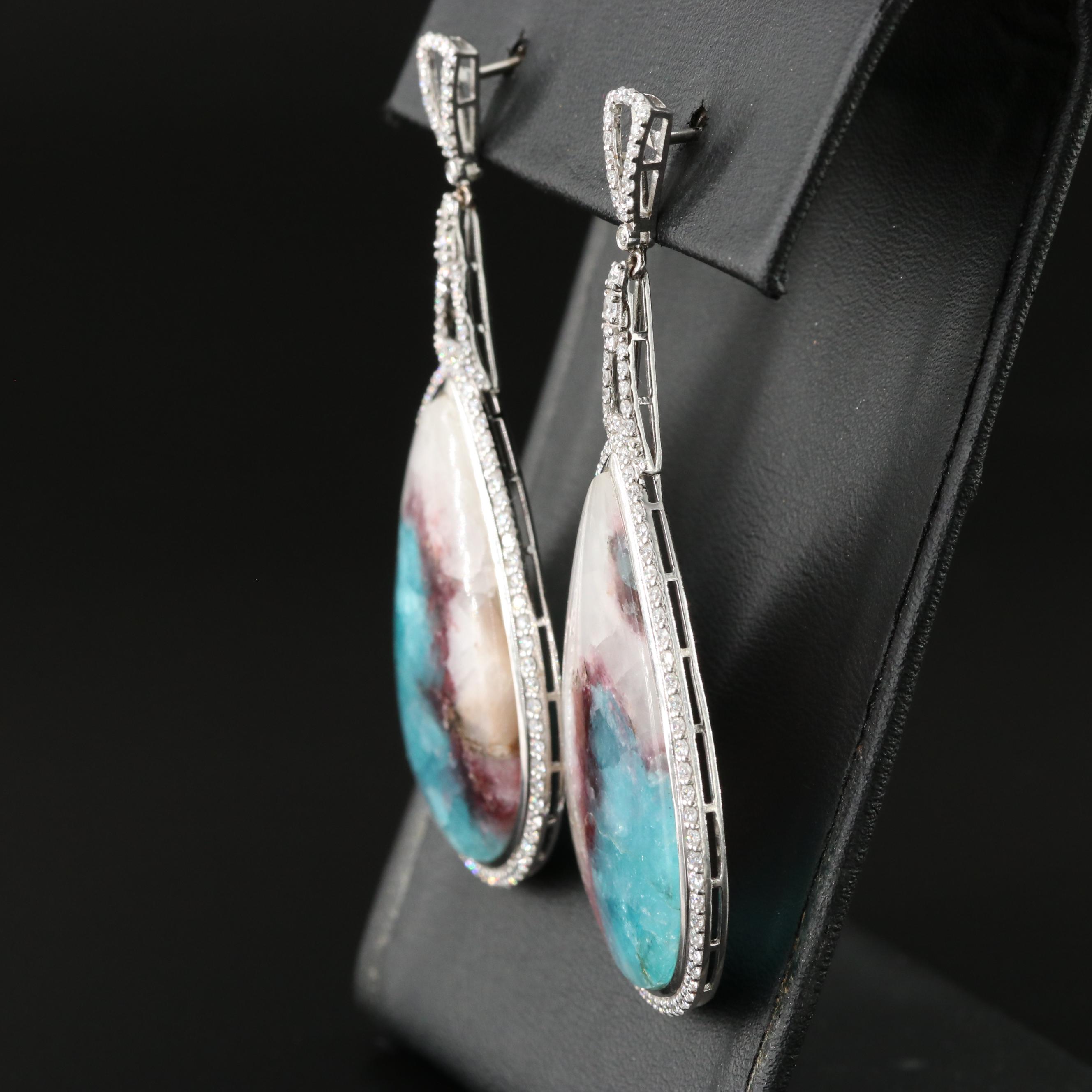 18K 66.41 CT Paraiba Tourmaline and 2.32 CTW Diamond Earrings with GIA ...