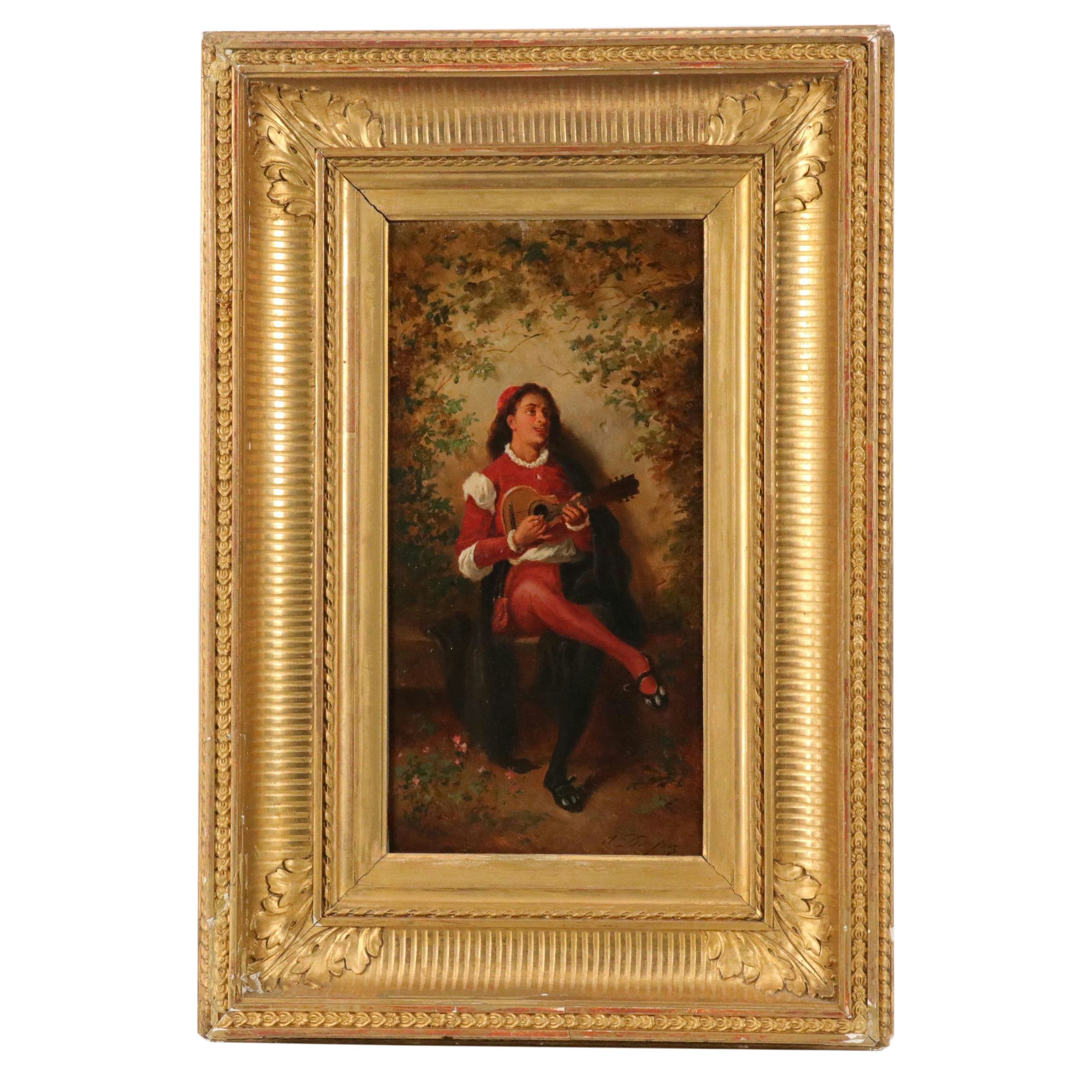 Alfred Henri Darjou Oil Painting of Jester Playing an Instrument, 19th ...