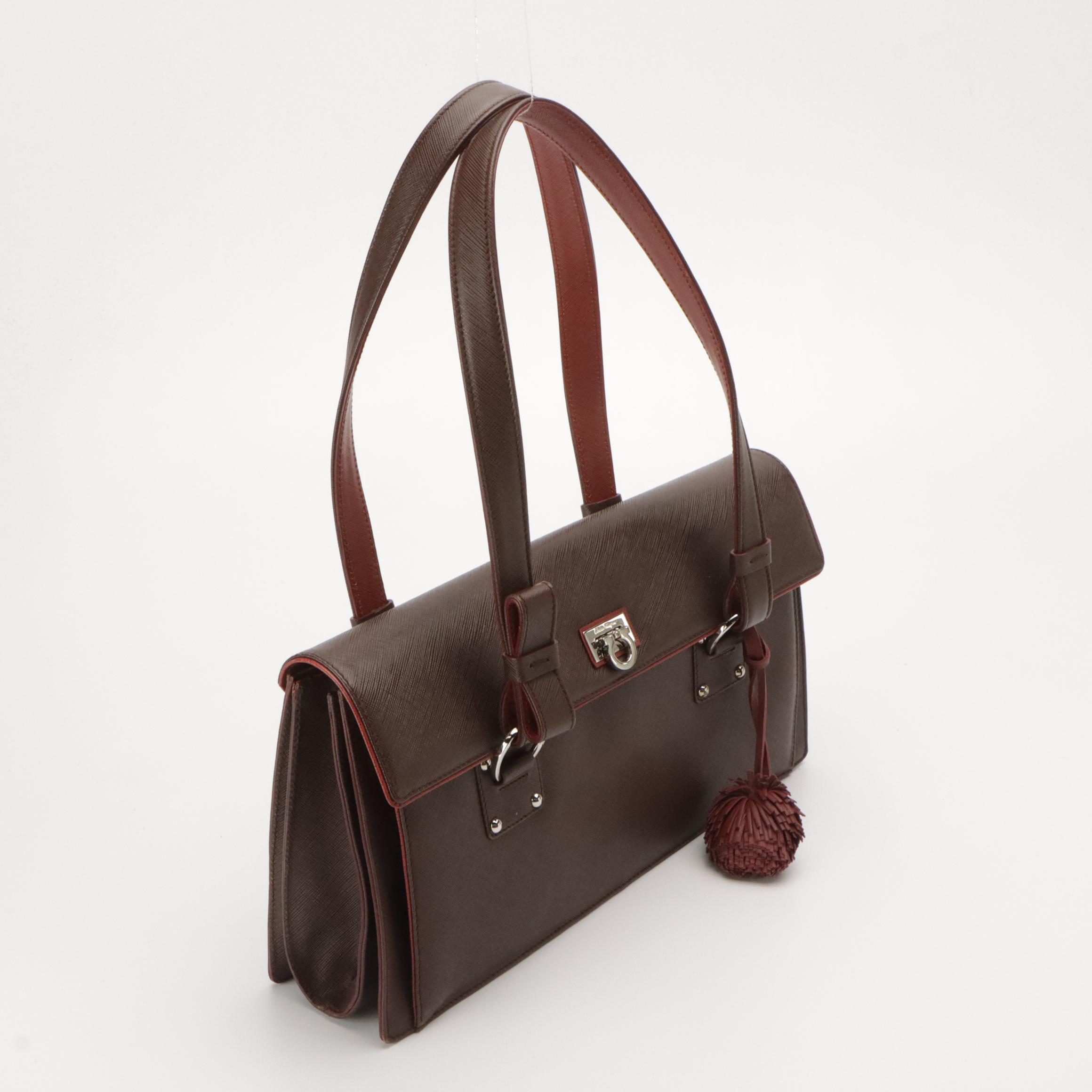 Salvatore Ferragamo Saffiano Leather Pom-Pom Front-Flap Bag with ...