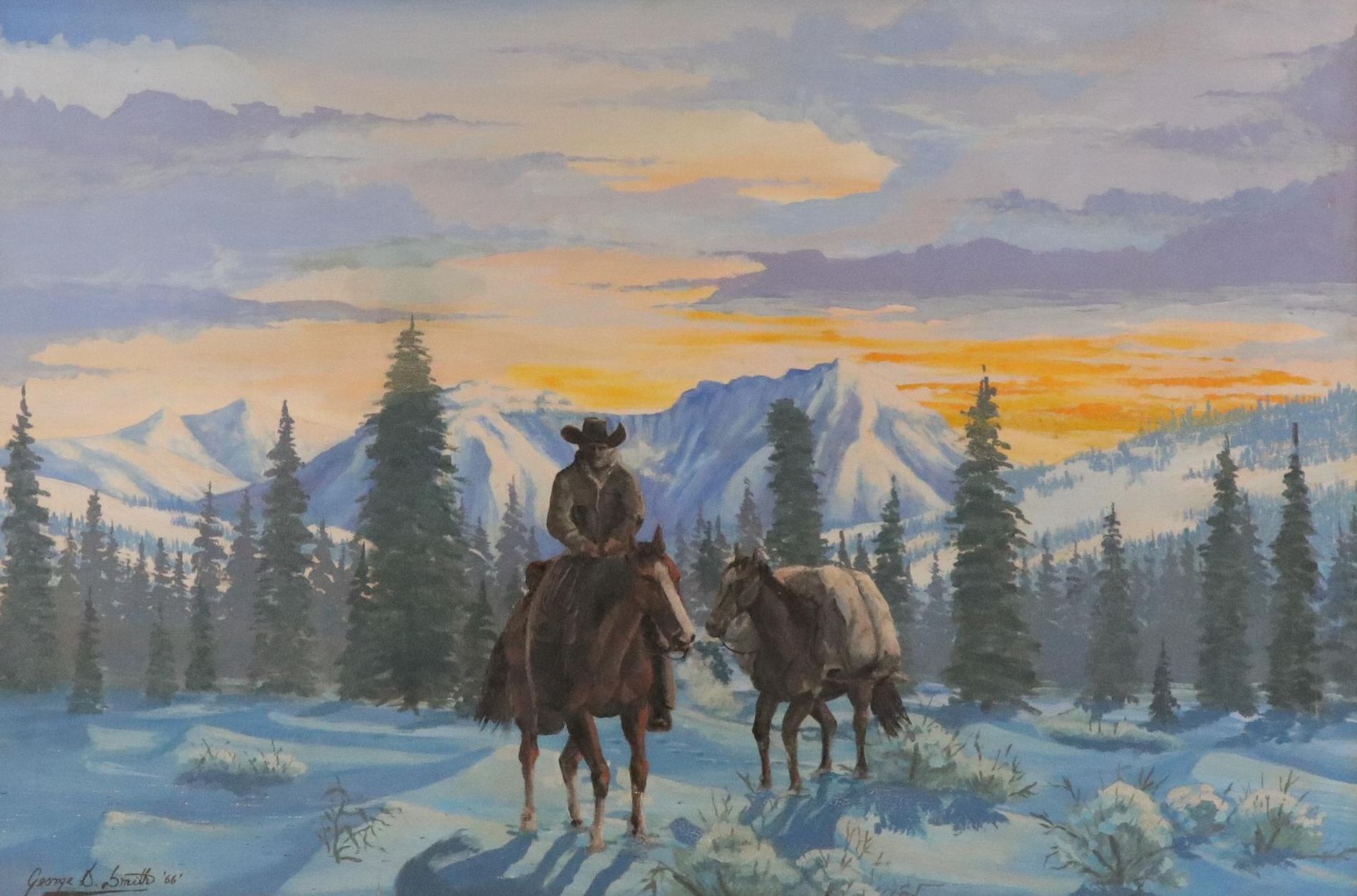 George Dee Smith Equestrian Oil Painting with Winter Mountainscape ...