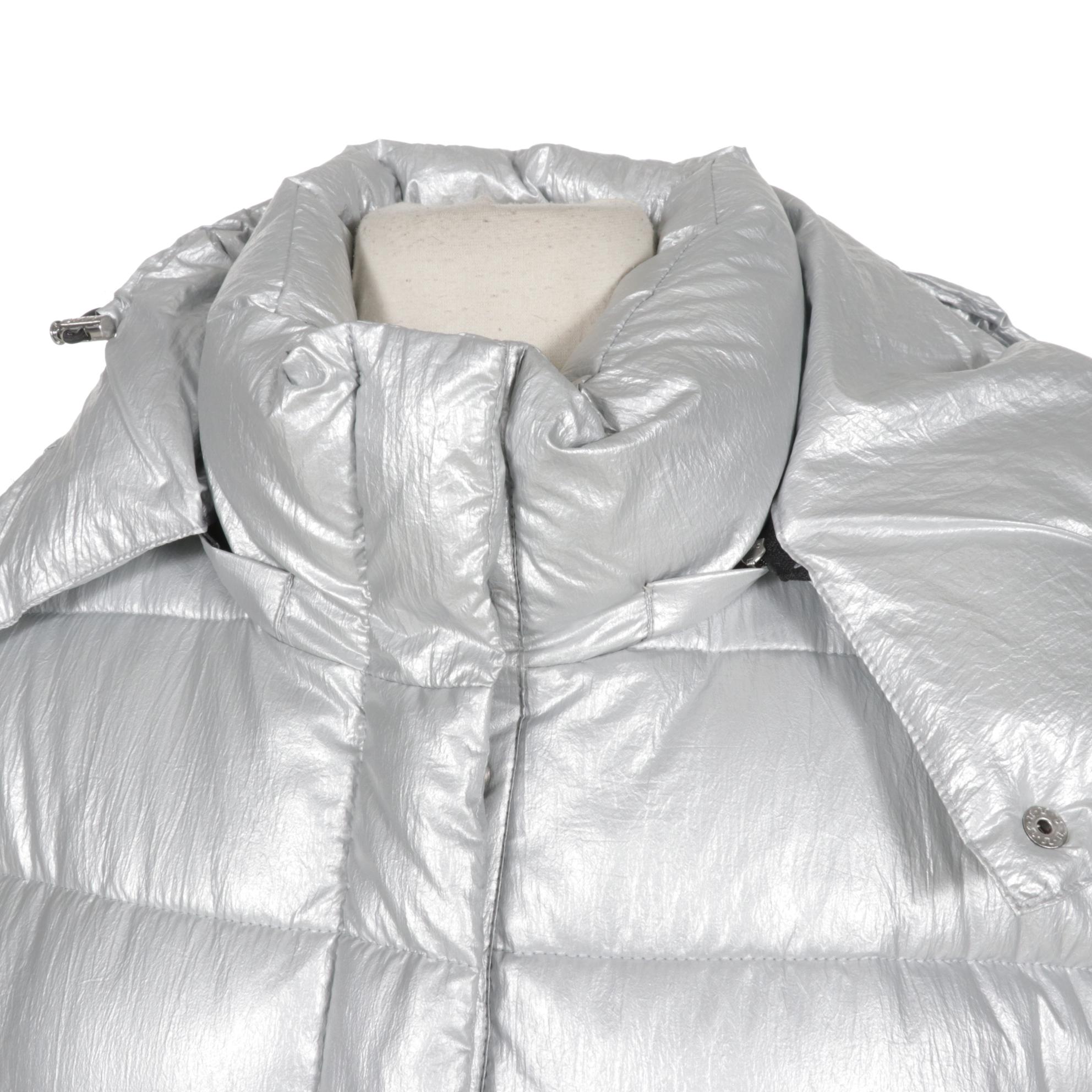 DKNY Metallic Silver Puffer Coat with Detachable Hood, XL | EBTH