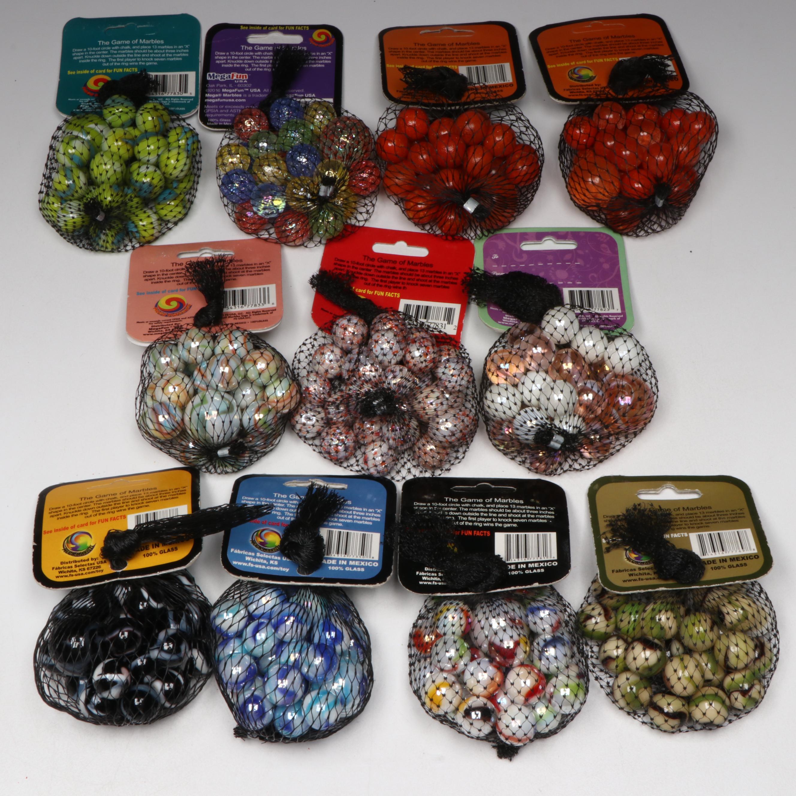 Mega Marbles Comet, Zebra and Other Glass Vacor Marbles in Unopened Net ...