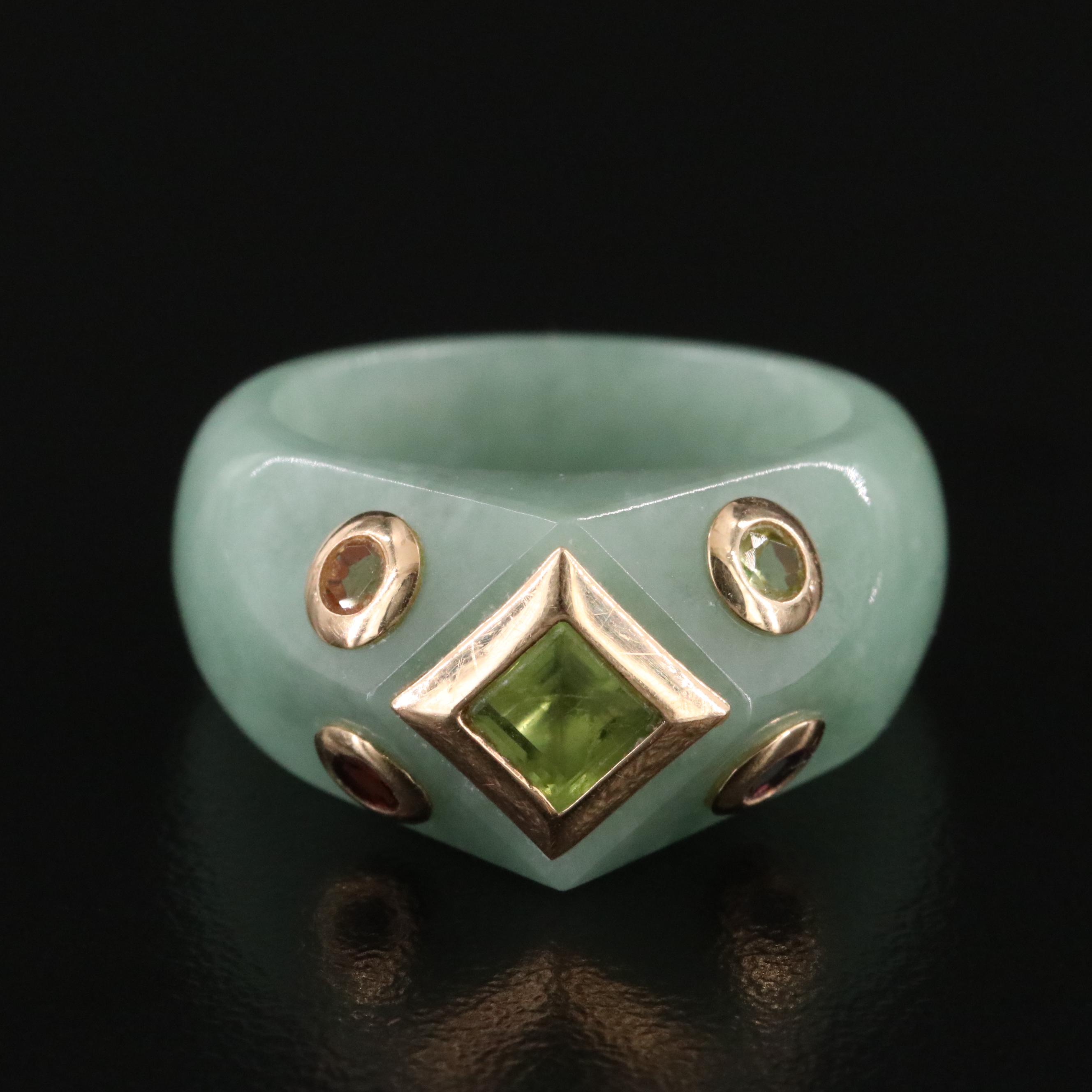 14K Jadeite Hololith and Gemstone Ring | EBTH
