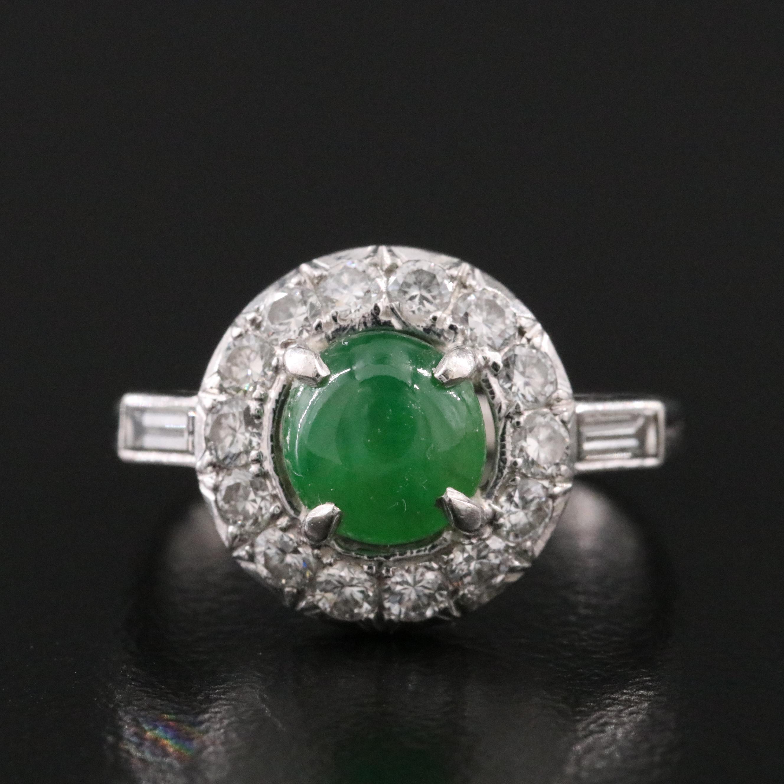 Art Deco Platinum Jadeite and Diamond Halo Ring | EBTH