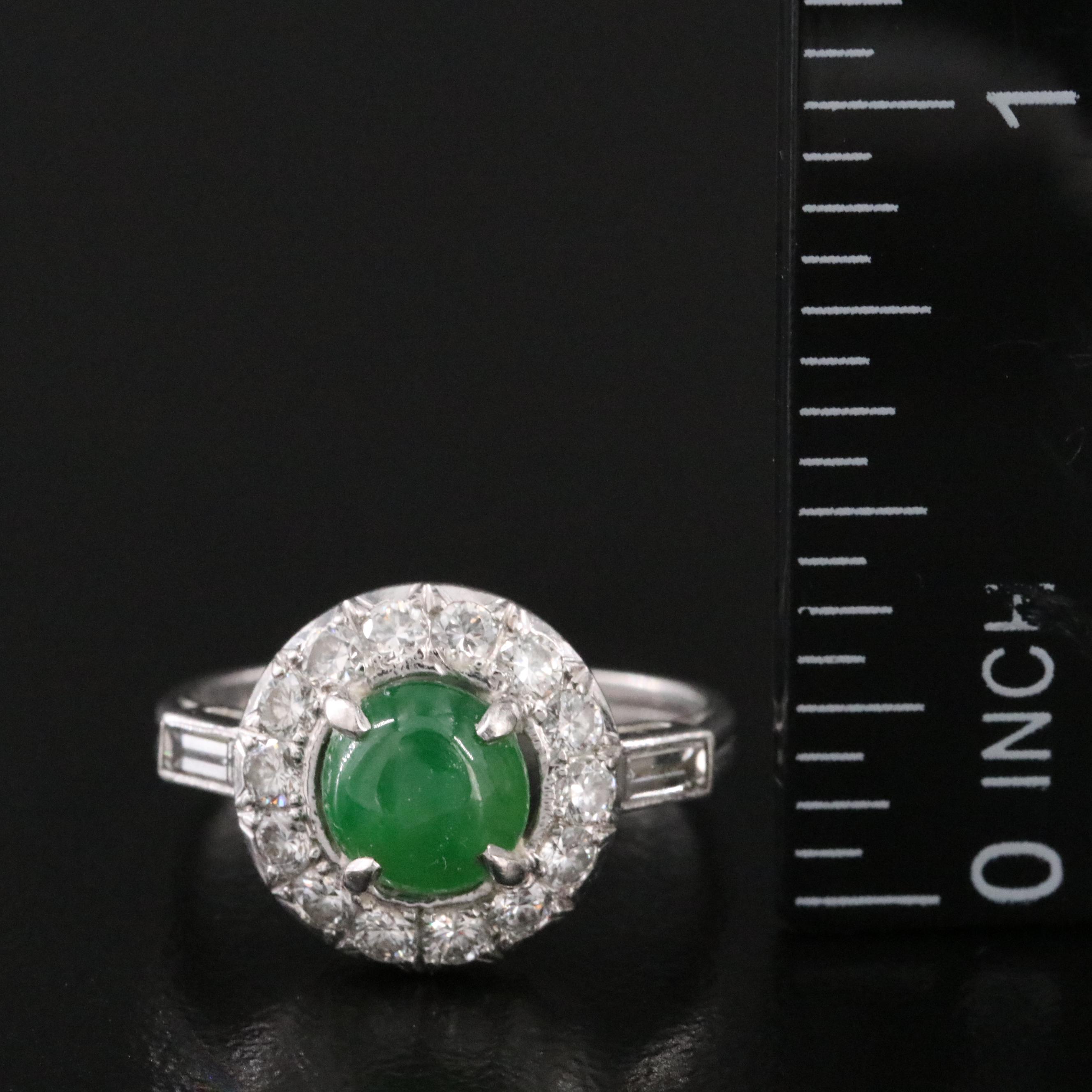 Art Deco Platinum Jadeite and Diamond Halo Ring | EBTH