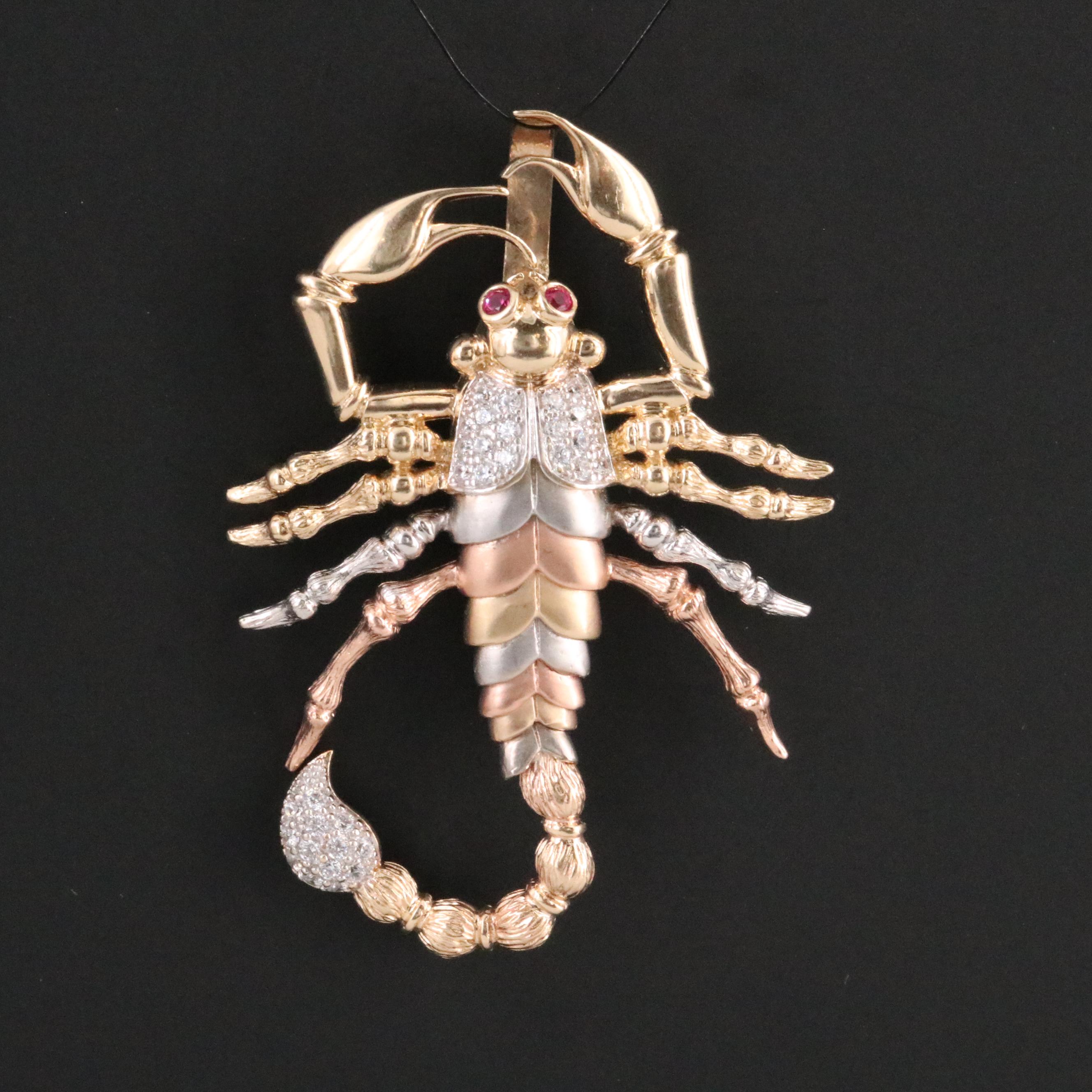 14K Tri-Color CTW Diamond Articulated Scorpion Pendant | EBTH