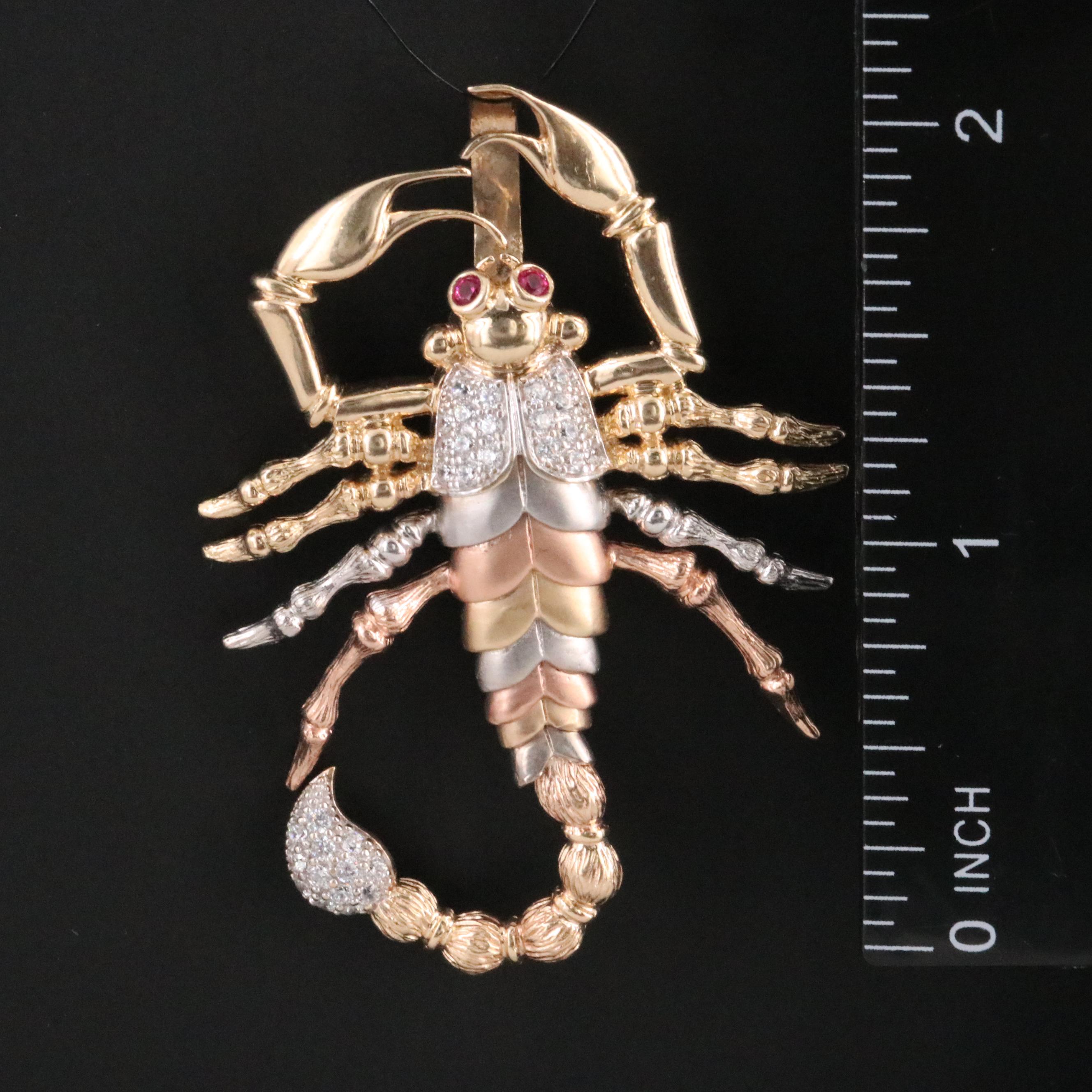 14K Tri-Color CTW Diamond Articulated Scorpion Pendant | EBTH