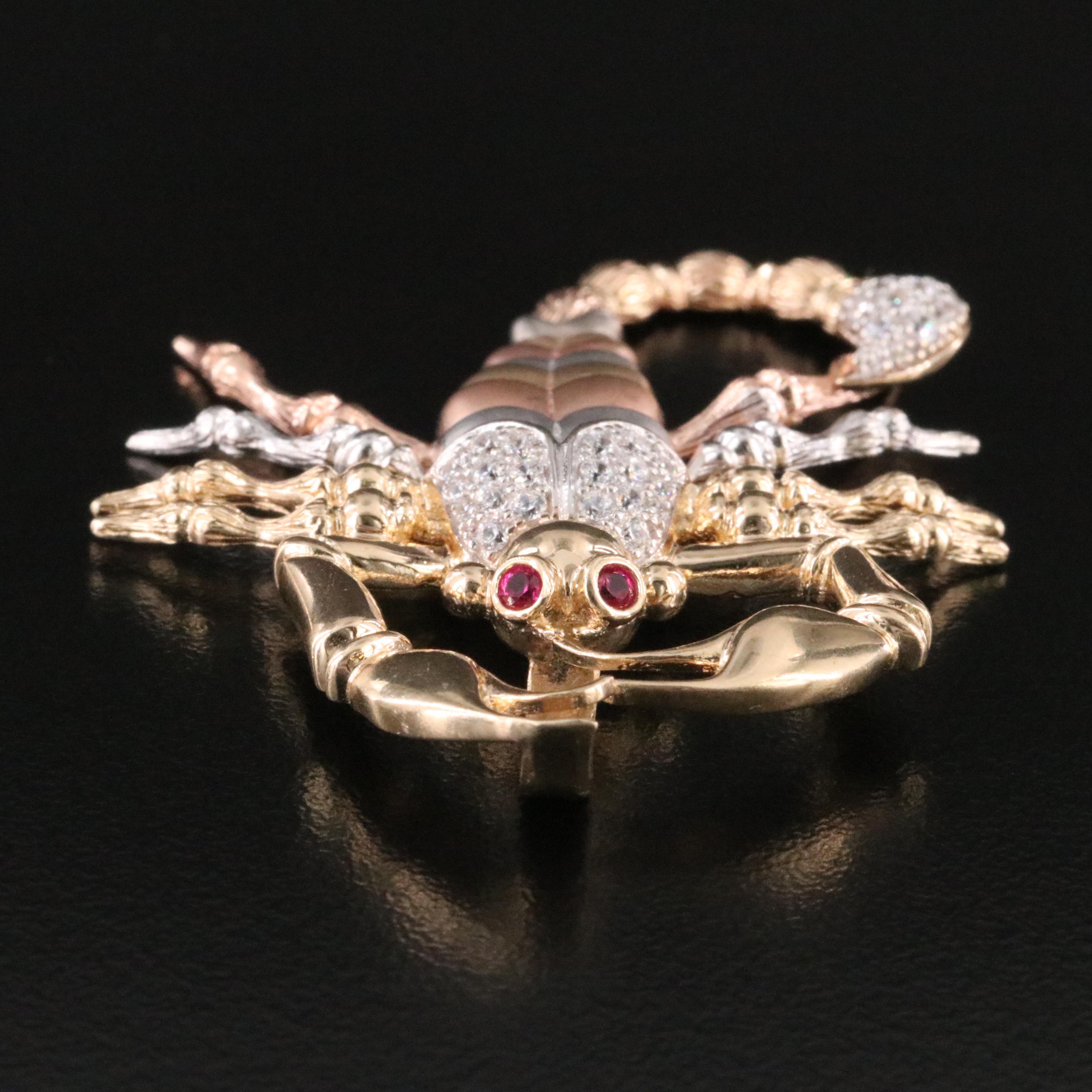 14K Tri-Color CTW Diamond Articulated Scorpion Pendant | EBTH