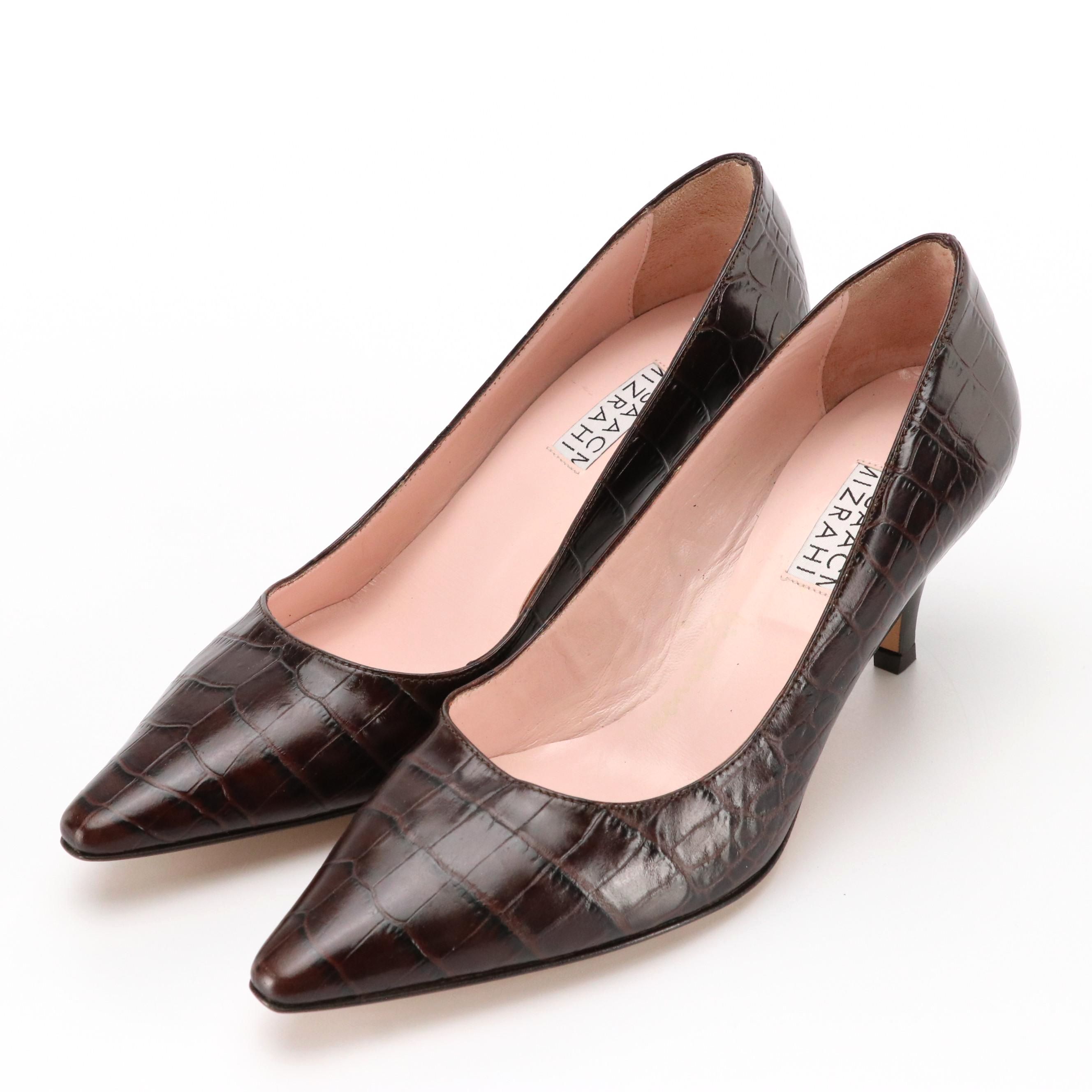 Isaac Mizrahi Brown-Croc-Embossed Leather Pumps | EBTH