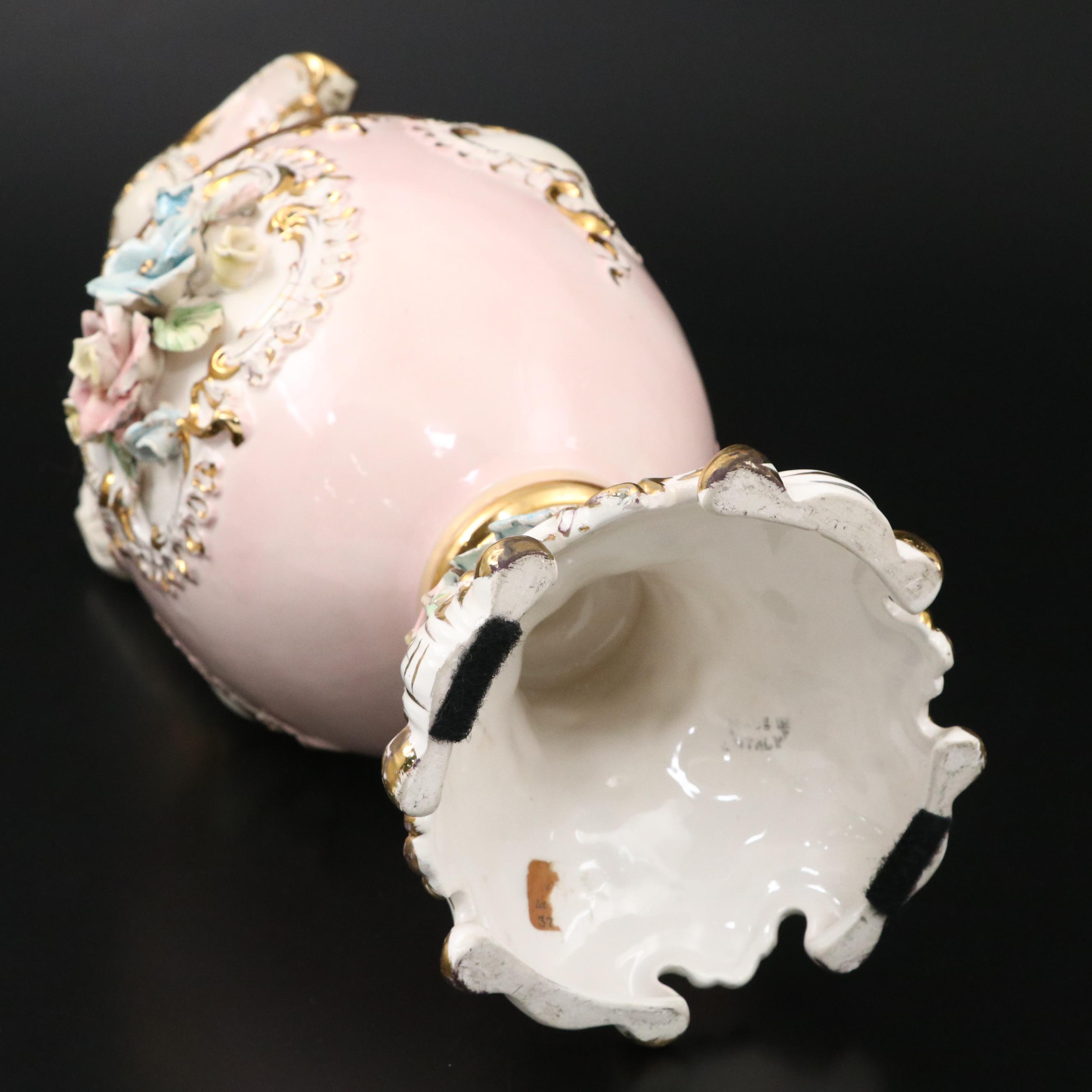 Italian Porcelain Ewer with Applied Flowers | EBTH