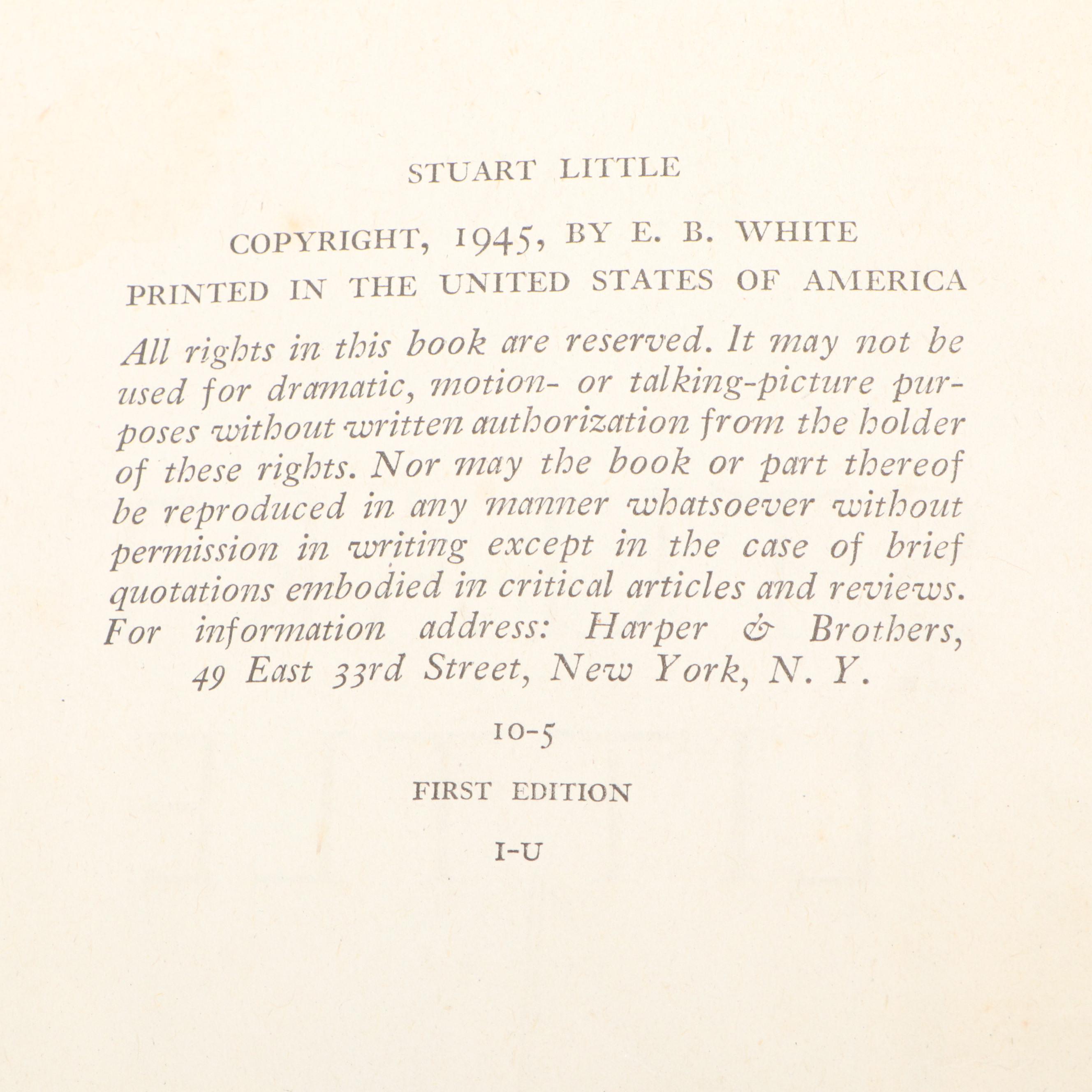 First Edition, First Printing "Stuart Little" by E. B. White, 1945 | EBTH