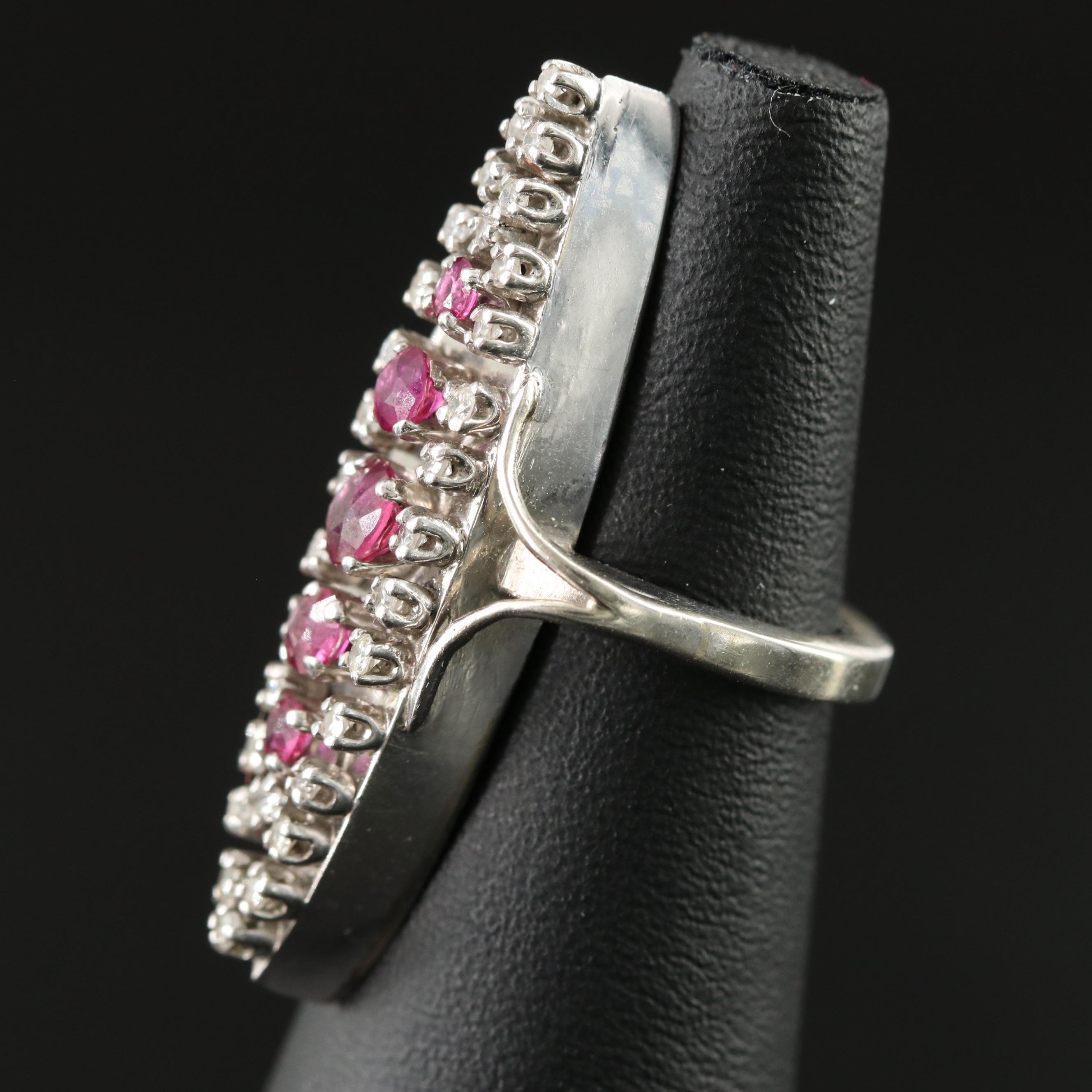 Antique 14K Ruby and Diamond Navette Ring with Palladium Top | EBTH