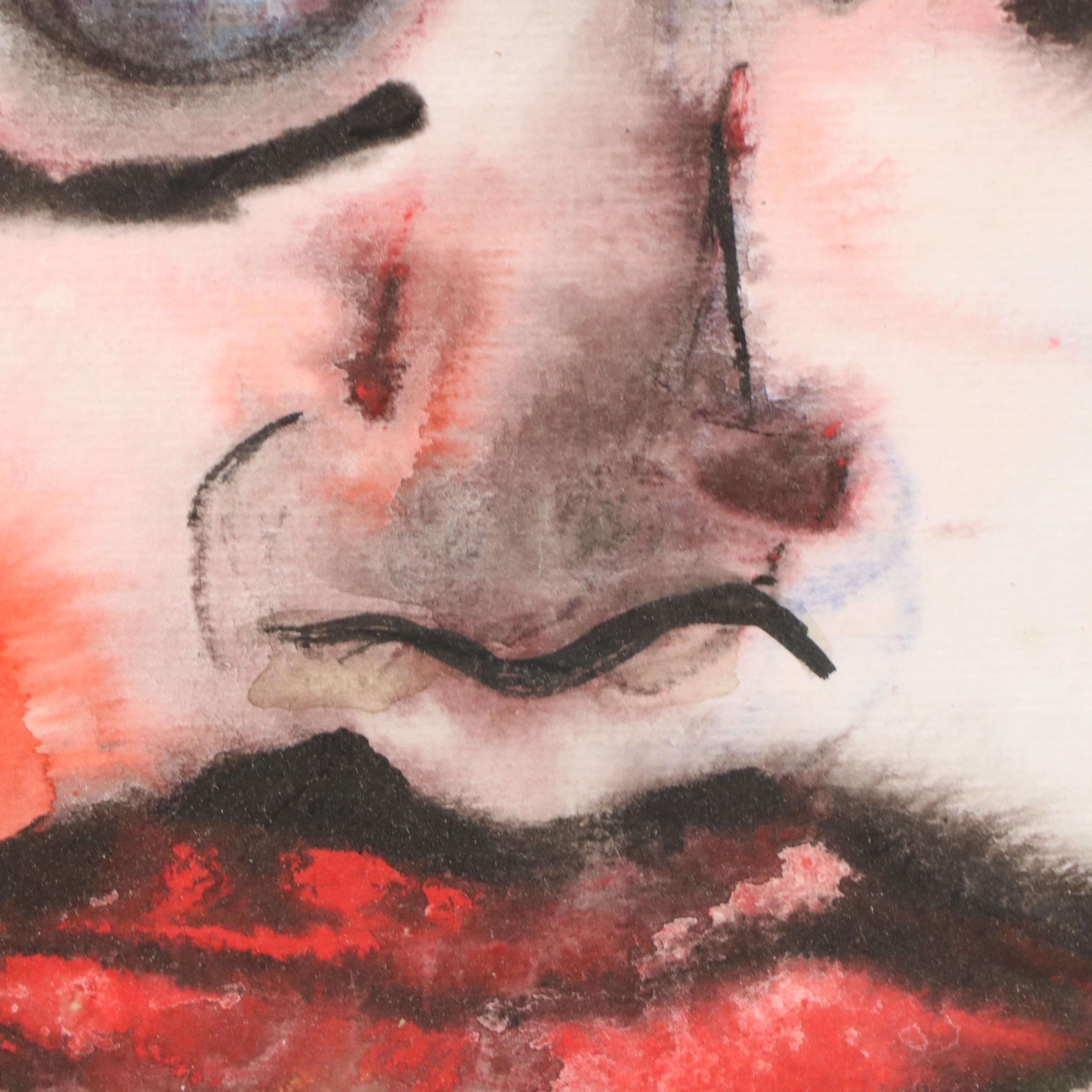 Kathleen Skinner Mixed Media Painting with Stylized Portrait | EBTH