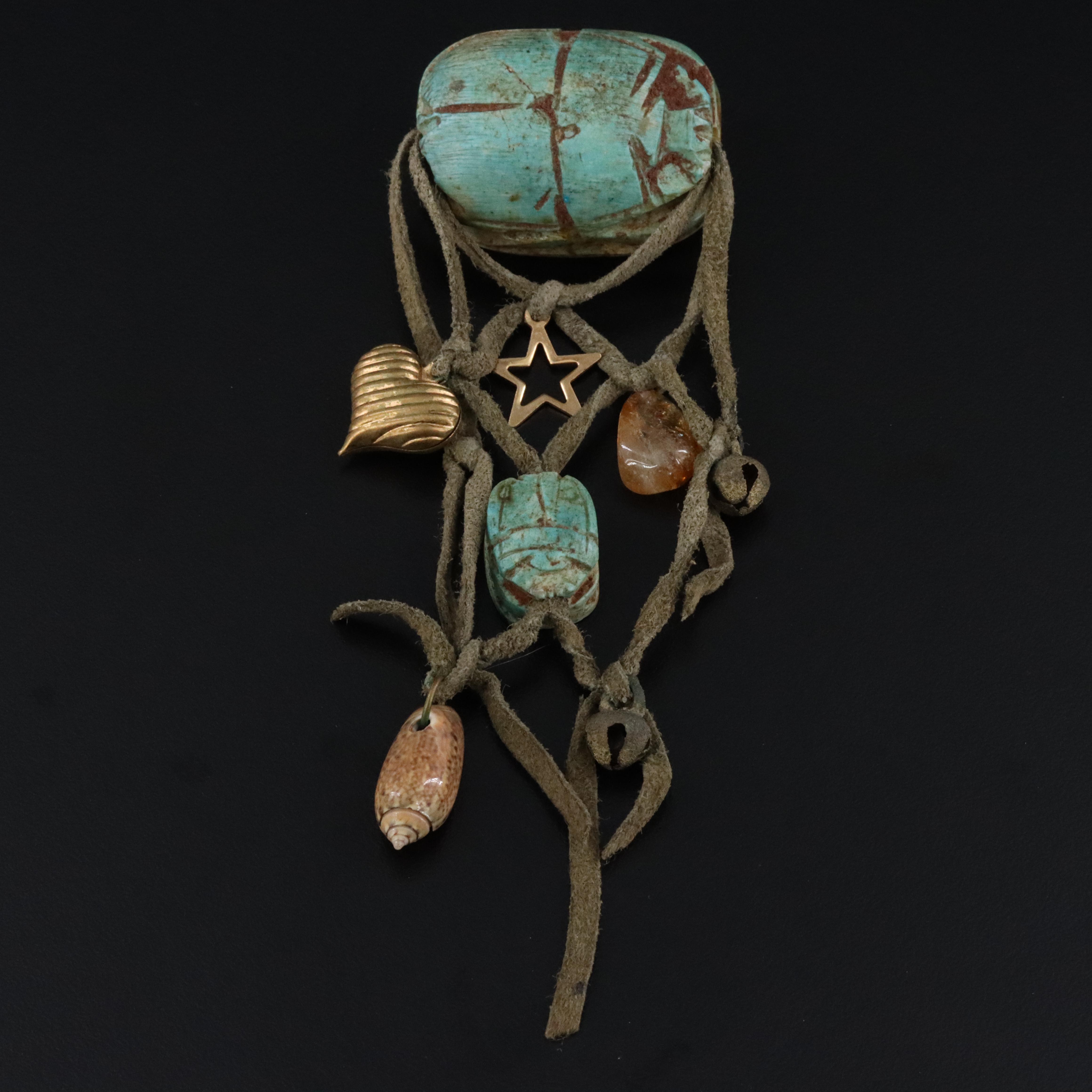 Faience Scarab Brooch with Citrine and Shell | EBTH